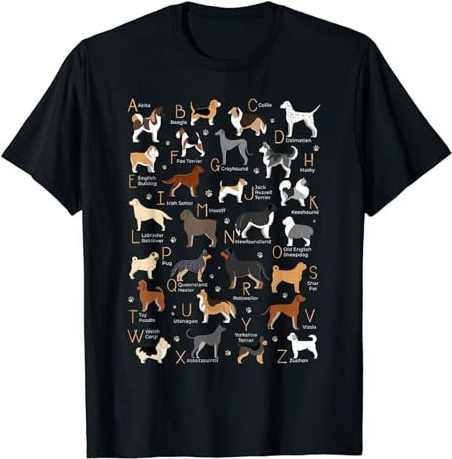 ABC Dog Breeds Identification A-Z Types of Dogs Canine T-Shirt ...