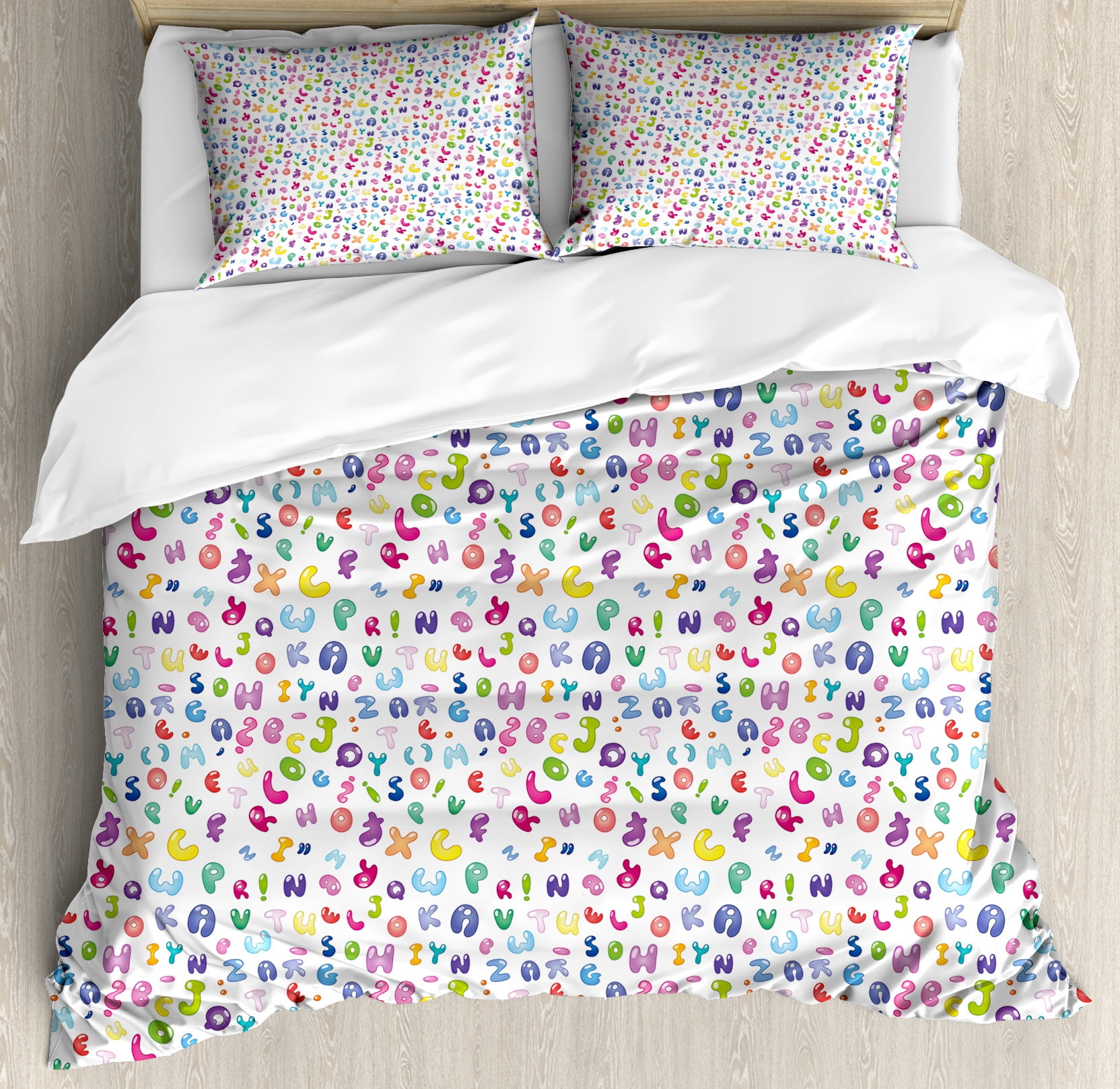 ABC Duvet Cover Set, Colorful Alphabet Abc Bubble Letters Doodle Style ...
