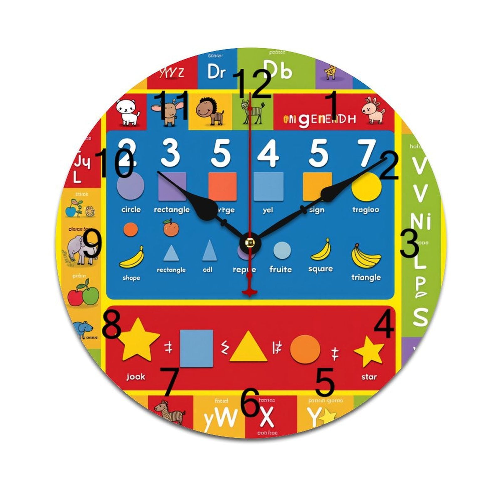 ABC Eduional-1 Printed Silent Wall Clock Round Kitchen Clock Chic Quiet ...