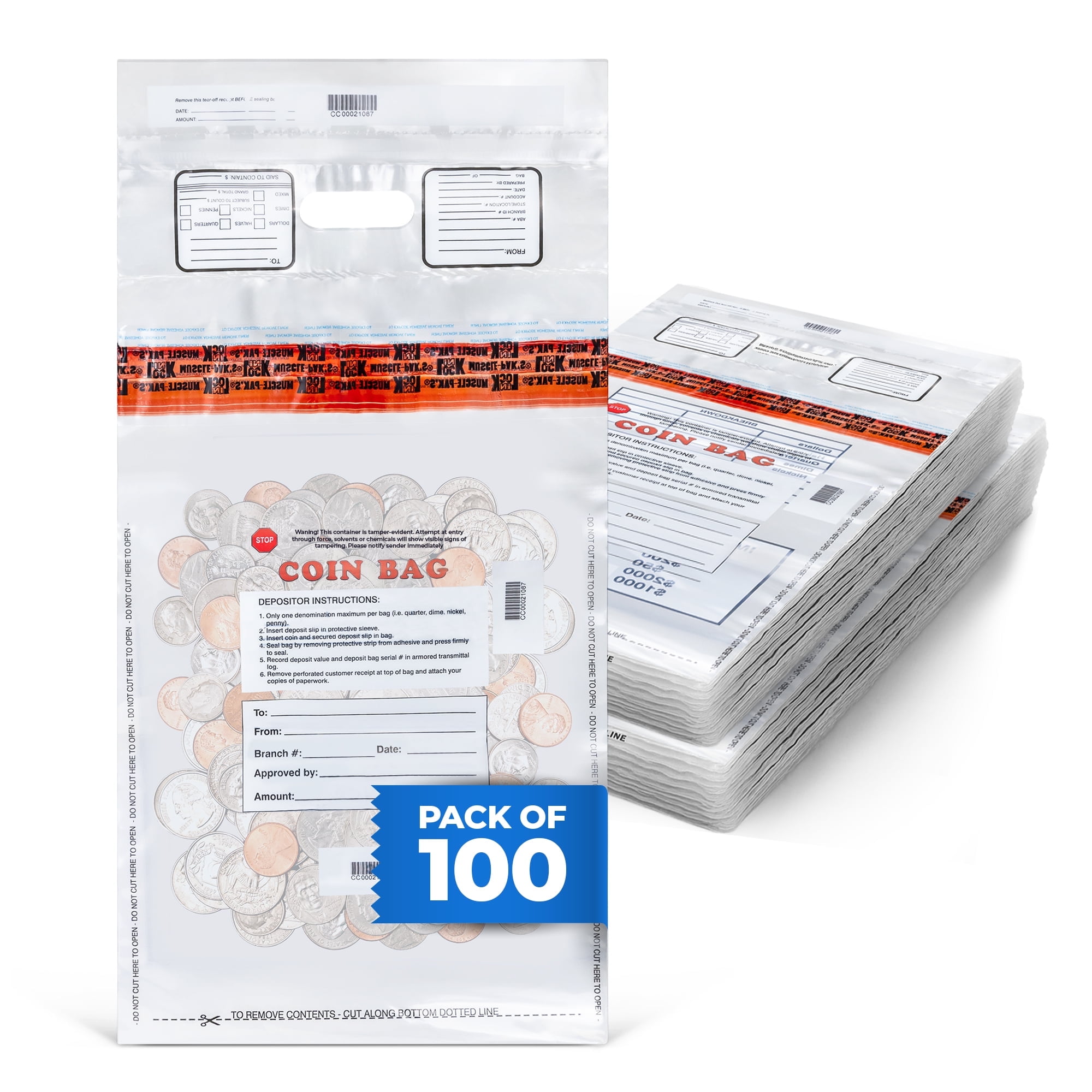 Abc Check Printing Coin Deposit Bag - Heavy Duty Polyethylene, 100 Bags ...