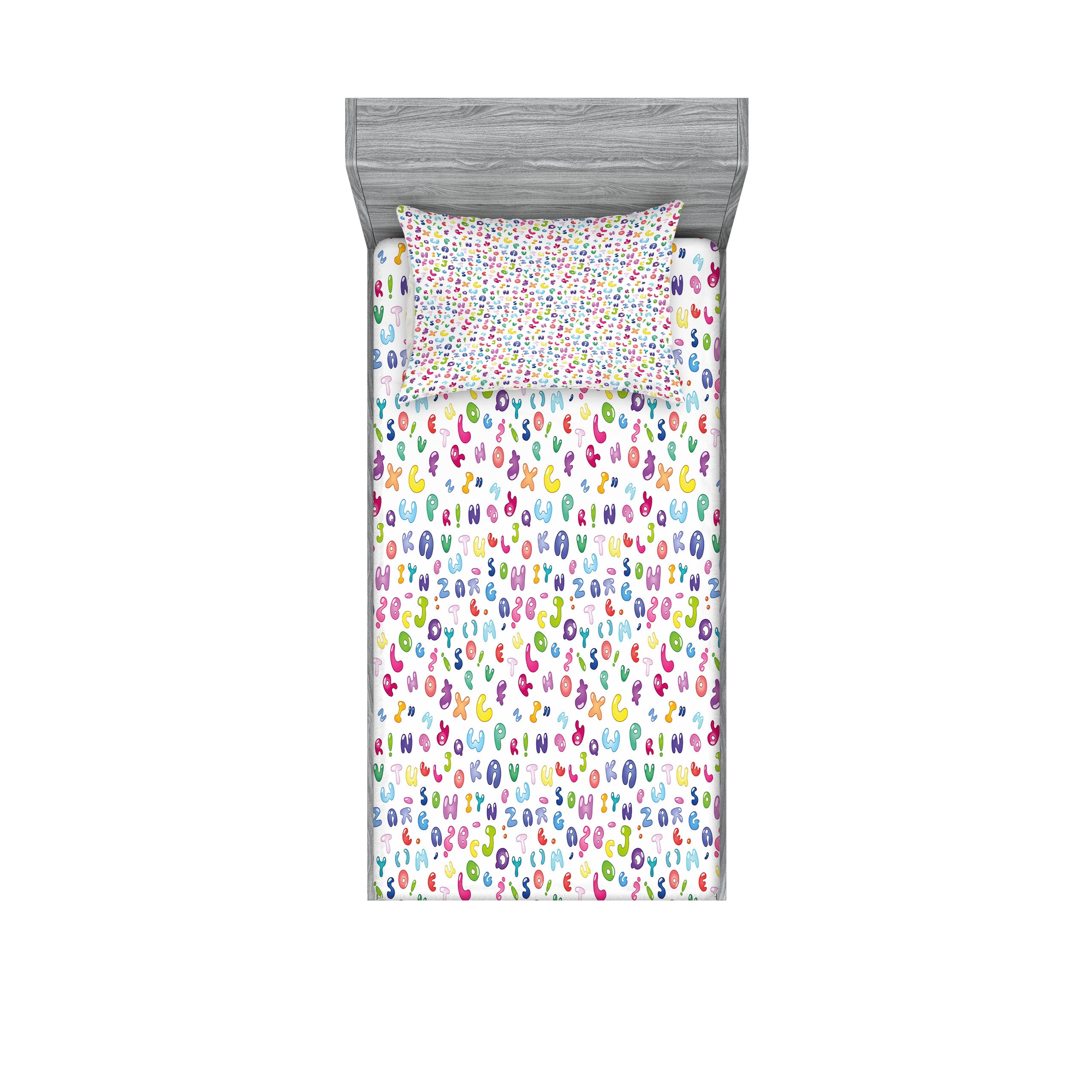 ABC Fitted Sheet & Pillow Sham Set, Colorful Alphabet Abc Bubble ...