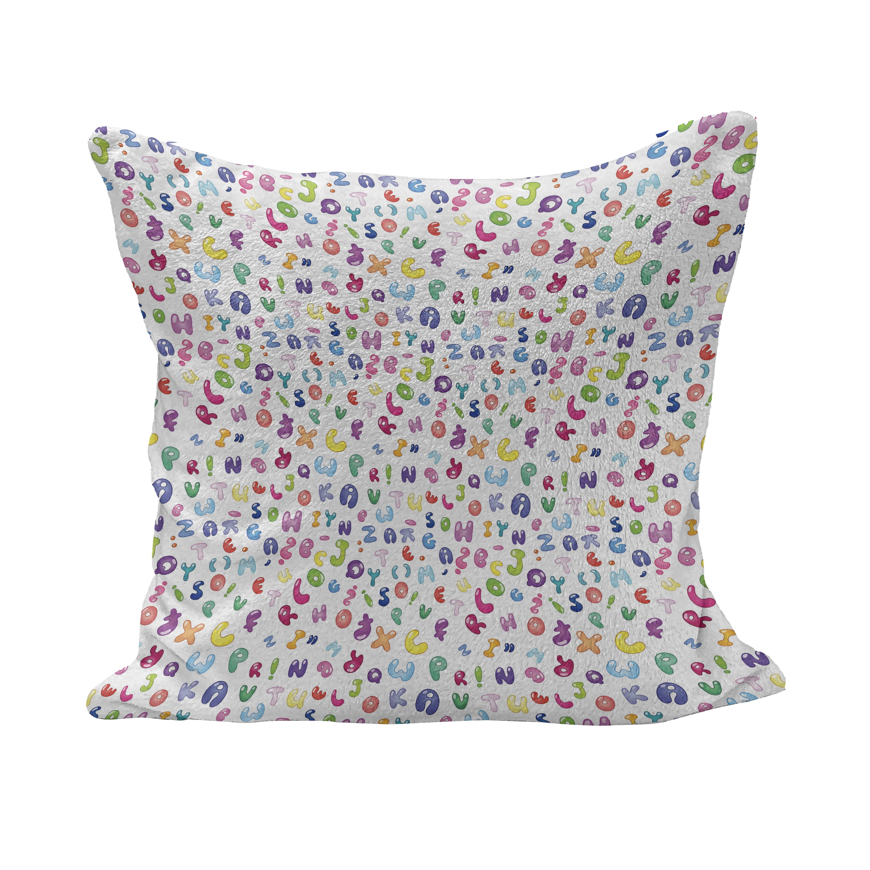 ABC Fluffy Throw Pillow Cushion Cover, Colorful Alphabet ABC Bubble ...