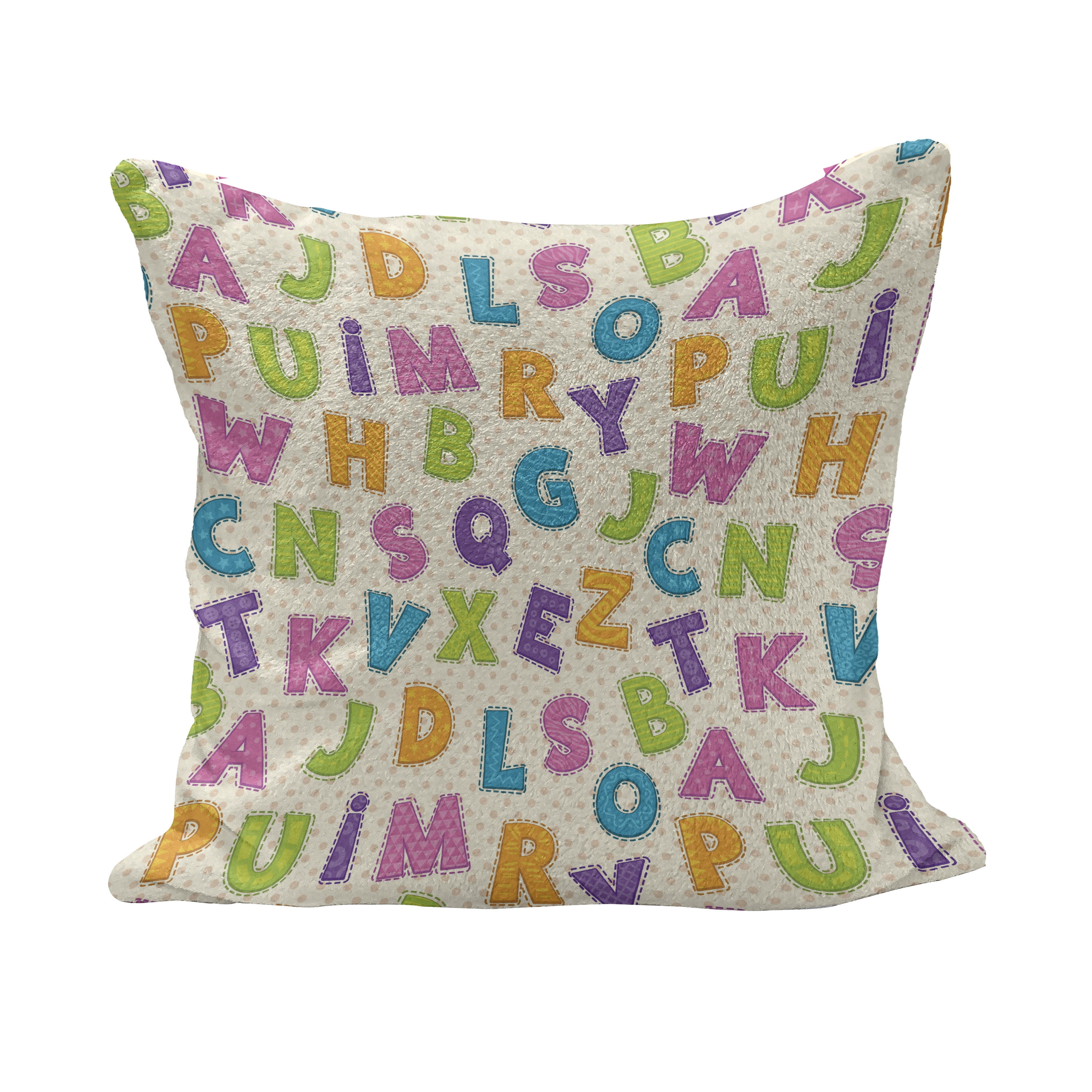 ABC Fluffy Throw Pillow Cushion Cover, Funny Letters in Lively Colors ...