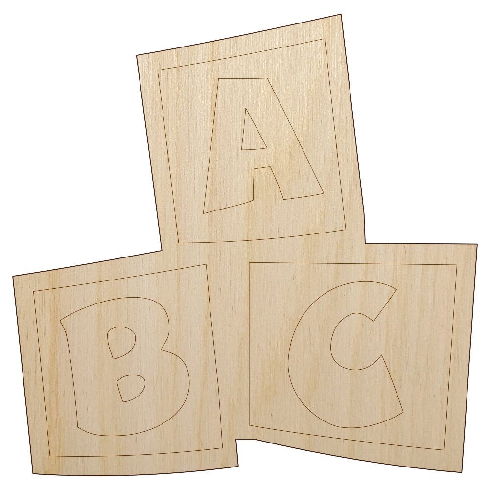 ABC Kids Baby Blocks Wood Shape Unfinished Piece Cutout Craft DIY ...