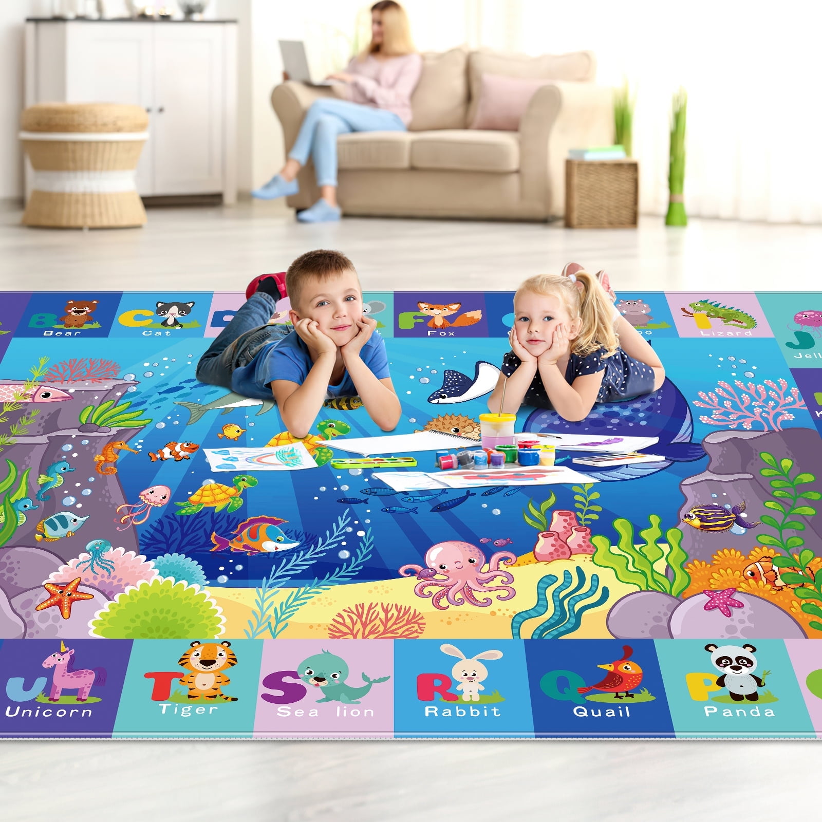 ABC Kids Rug Playmat Baby Crawling Mat Educational Tummy Time Mat Soft ...
