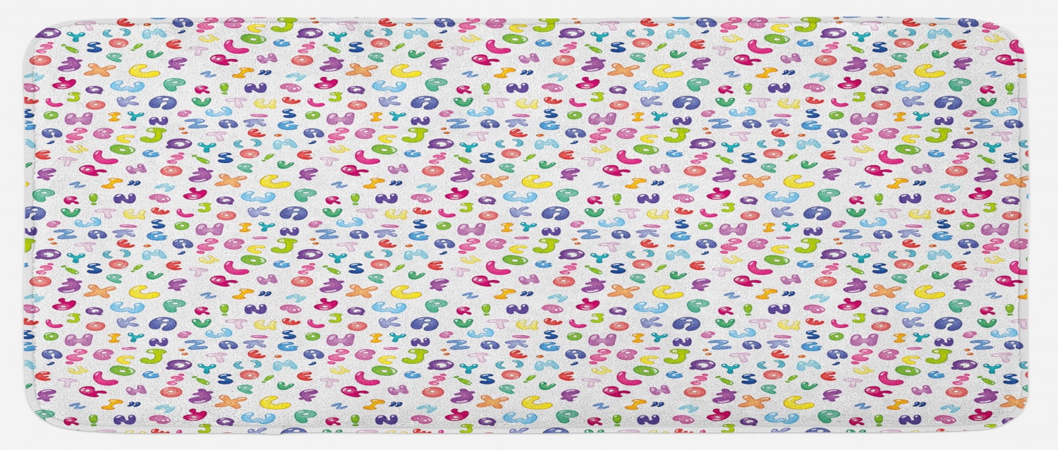 ABC Kitchen Mat, Colorful Alphabet Abc Bubble Letters Doodle Style Fun ...