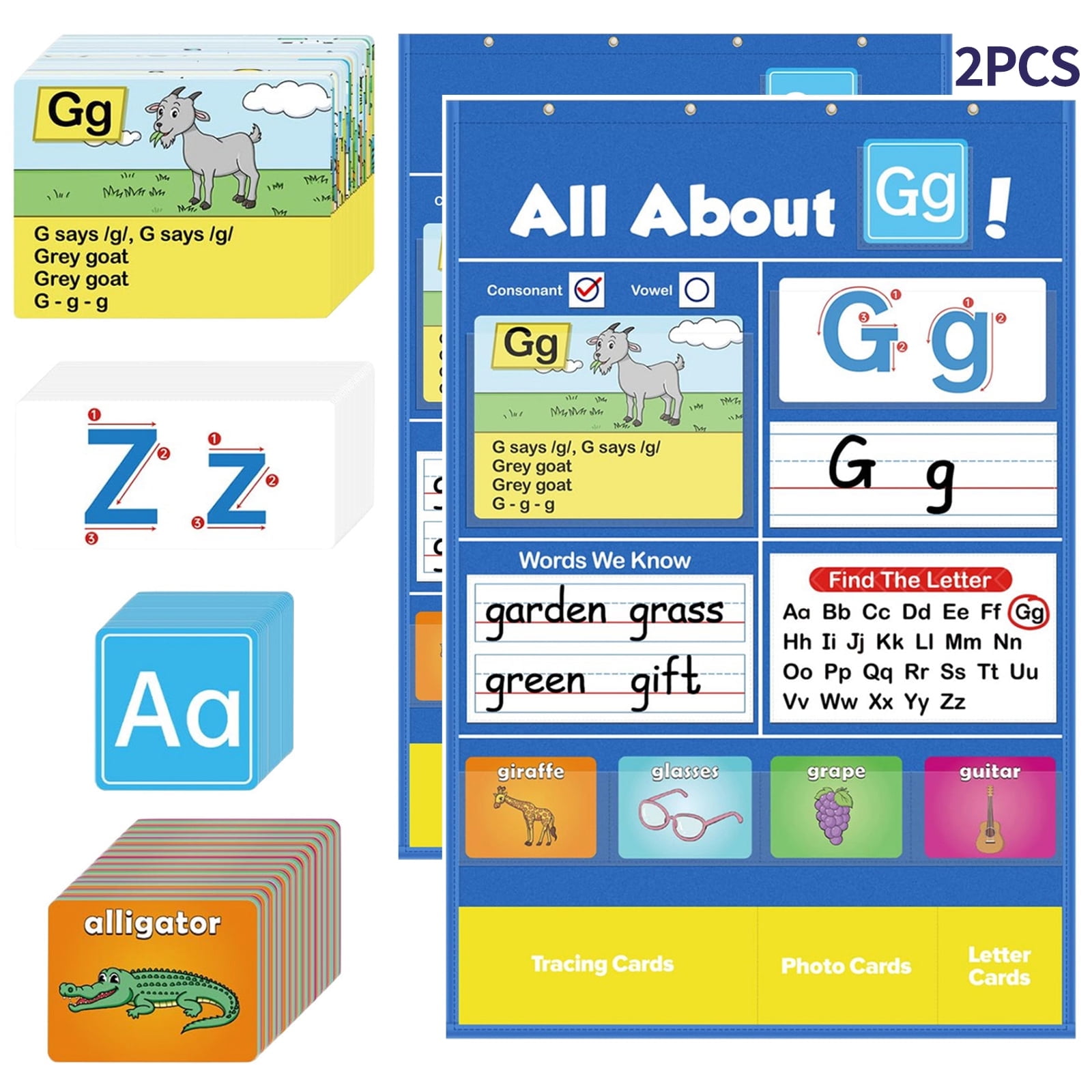 ABC Learning Pocket Chart - Alphabet Wall Chart with Flash Cards ...