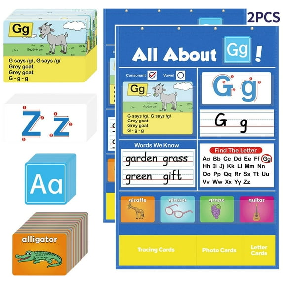 ABC Learning Pocket Chart - Alphabet Wall Chart with Flash Cards ...