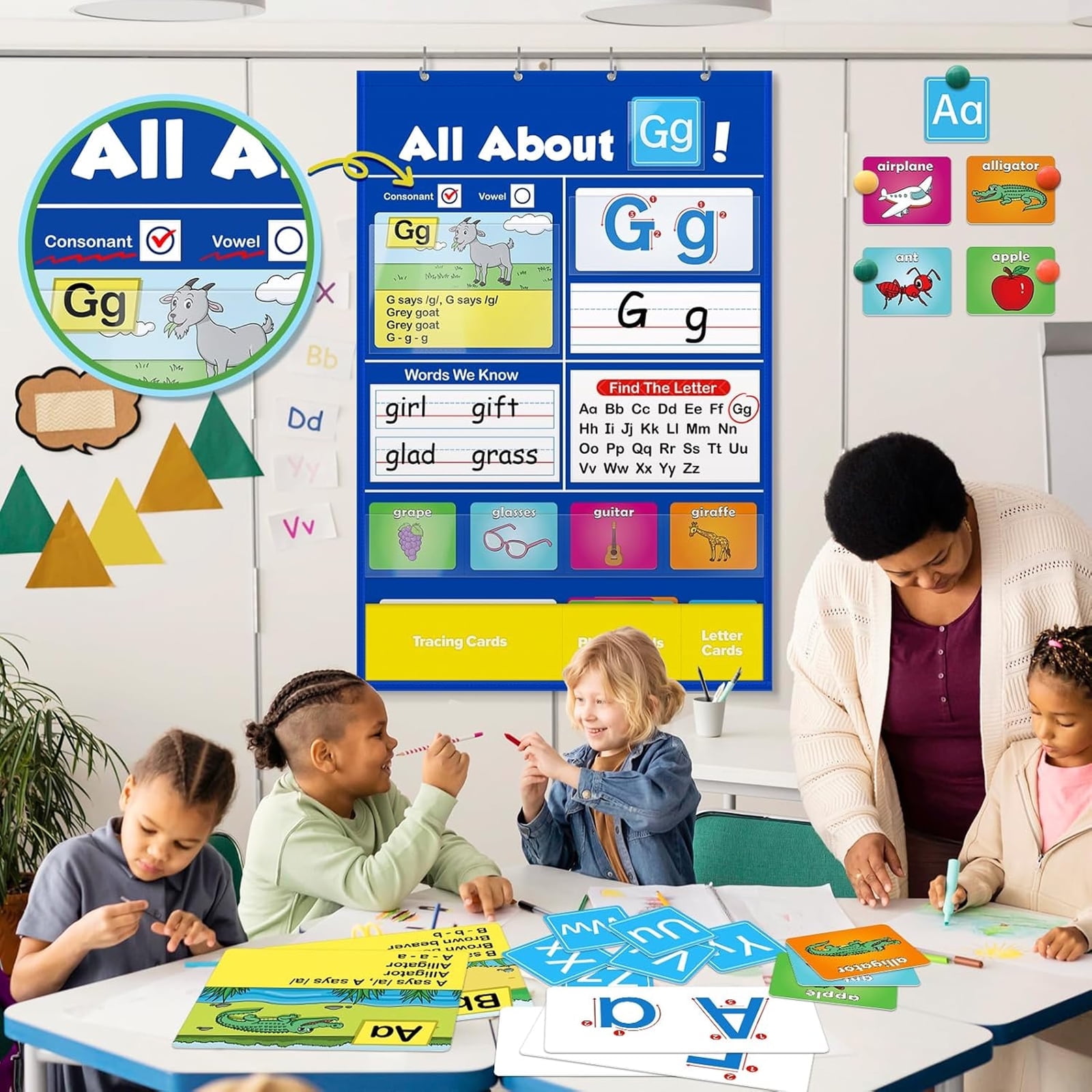 ABC Learning Pocket Chart - Alphabet Wall Chart with Flash Cards ...