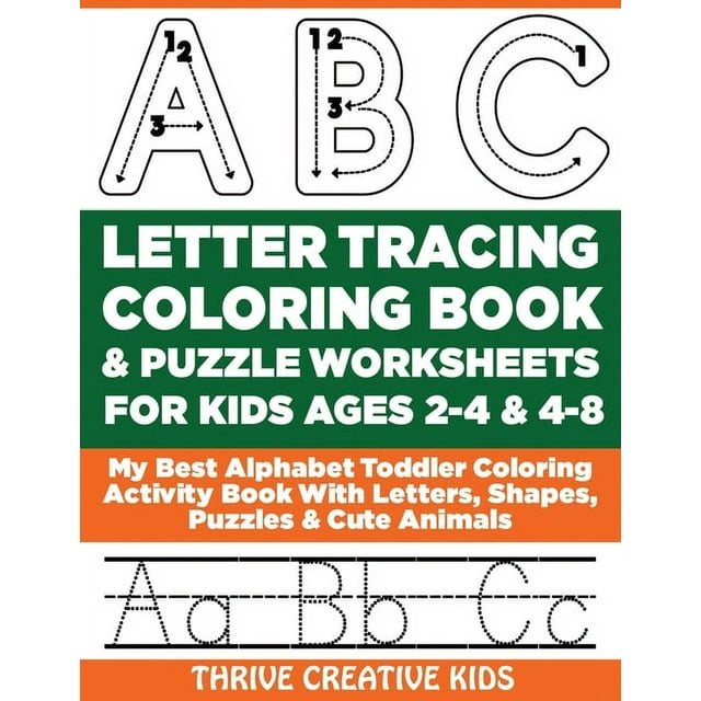 ABC Letter Tracing Coloring Book & Puzzle Worksheets For Kids Ages 2-4 ...
