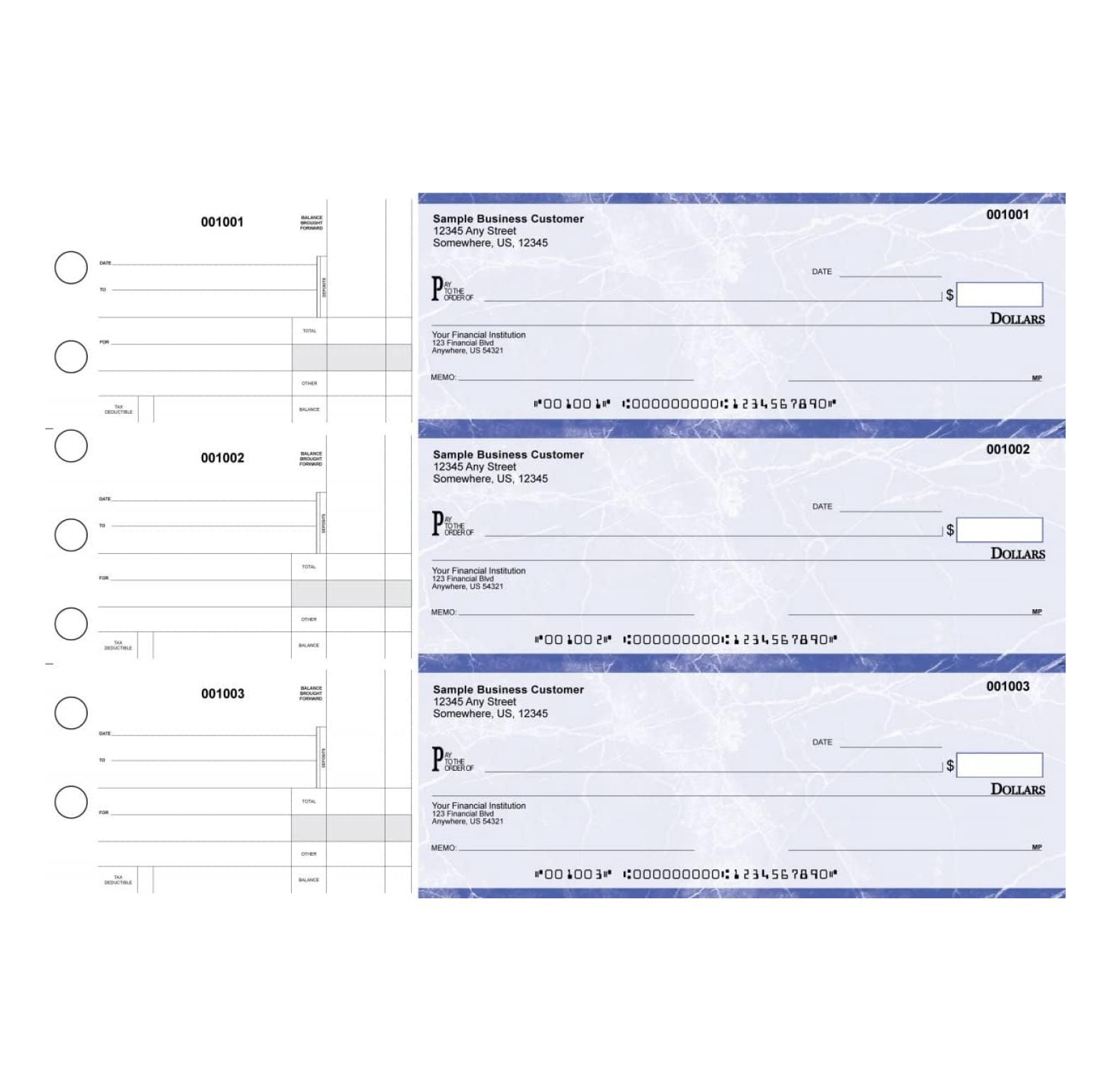 Personal Checks Single 1 Box ABC Payroll Checks, 3 On A Page, Double ...