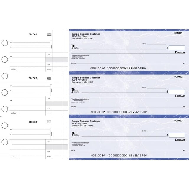 ABC Manual Checks for Business 3 on a Page with Stub Voucher, 100 ...
