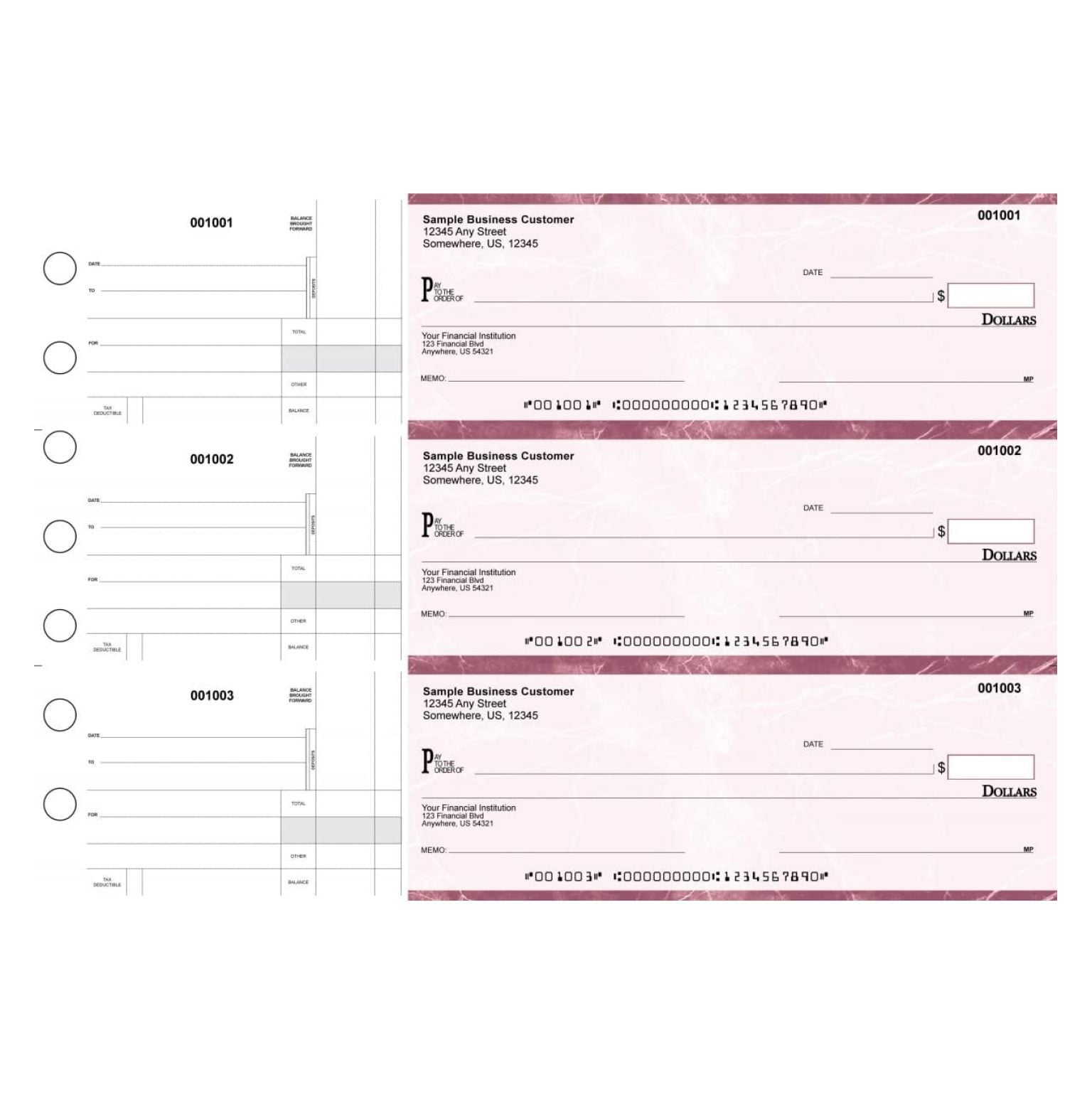ABC Manual Checks for Business 3 on a Page with Stub Voucher, 100 ...