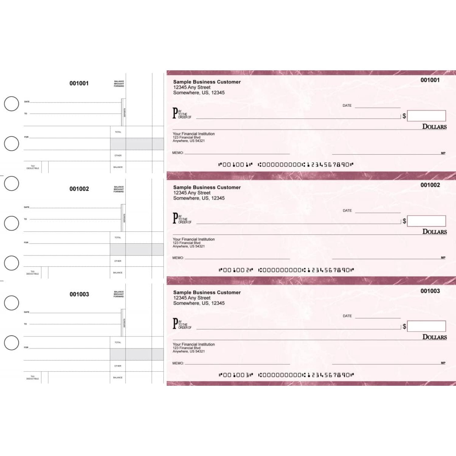 ABC Manual Checks for Business 3 on a Page with Stub Voucher, 100 ...