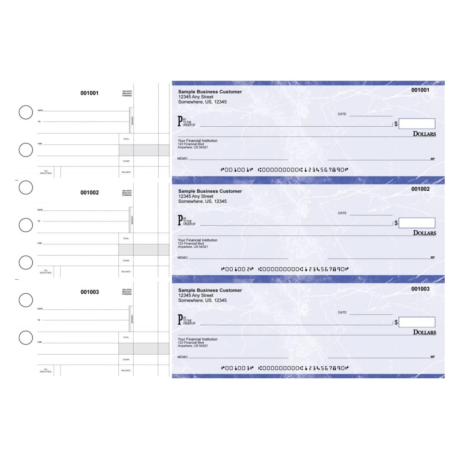 ABC Manual Checks for Business 3 on a Page with Stub Voucher, 250 ...