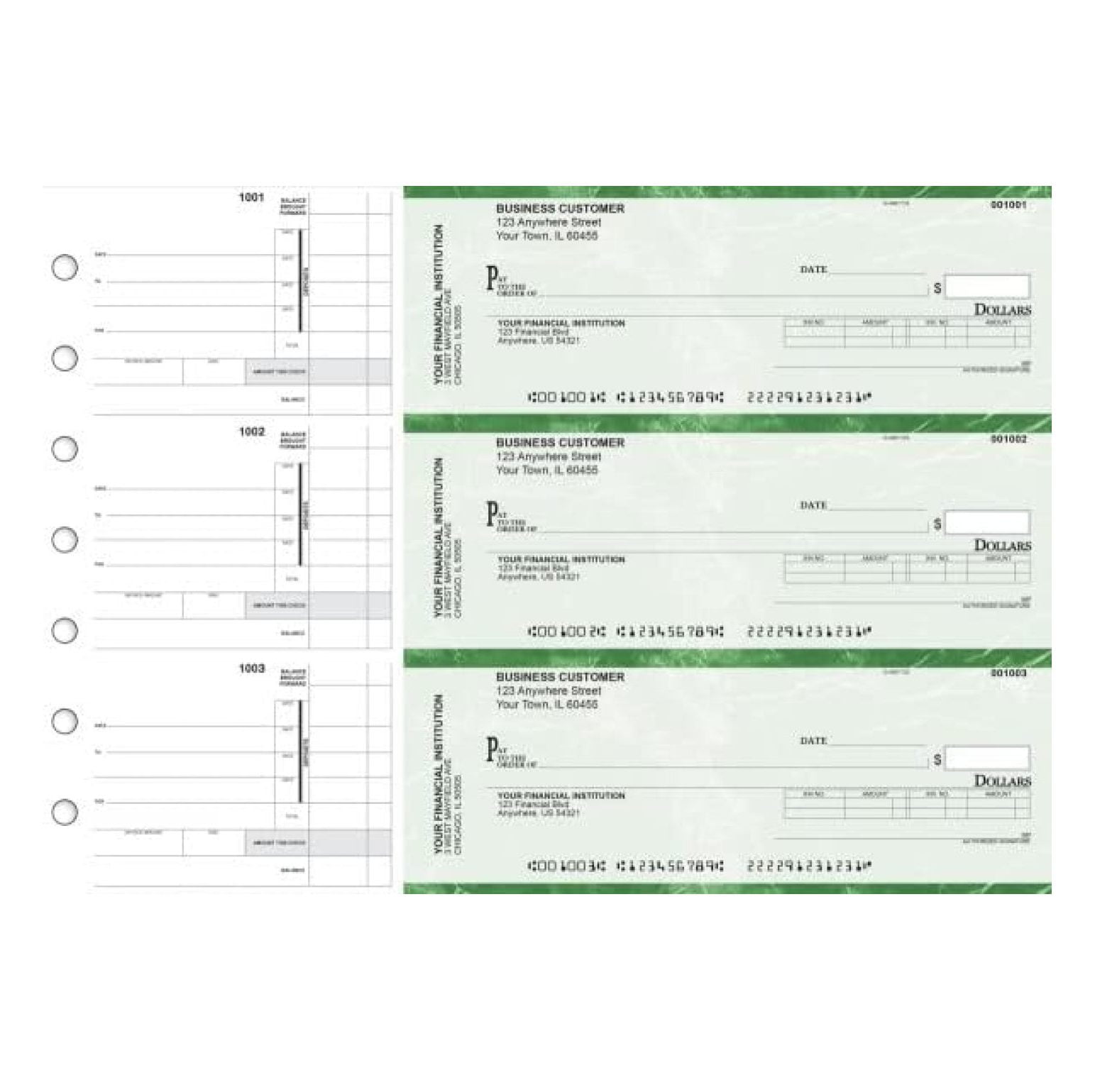 ABC Manual Checks for Business 3 on a Page with Stub Voucher, 500 ...