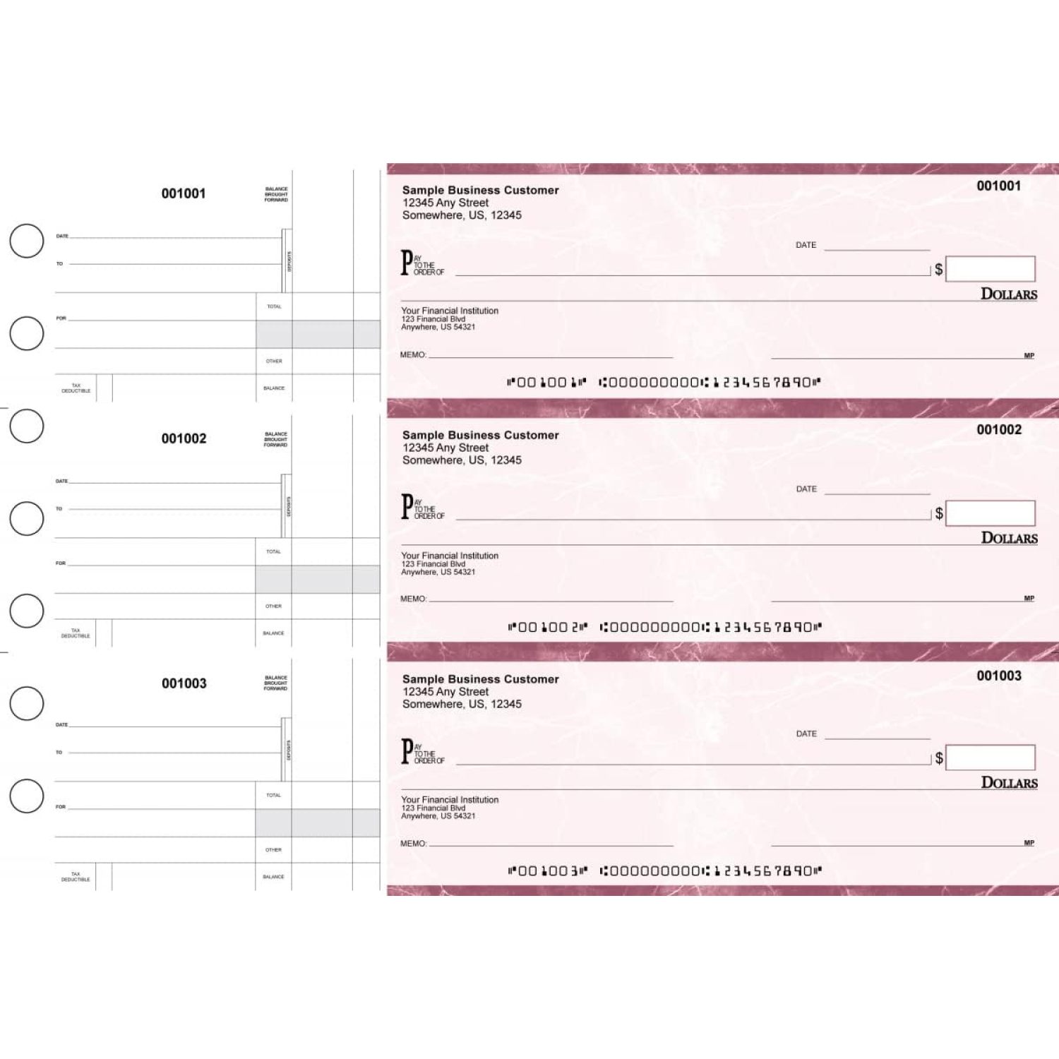 ABC Manual Checks for Business 3 on a Page with Stub Voucher, 500 ...