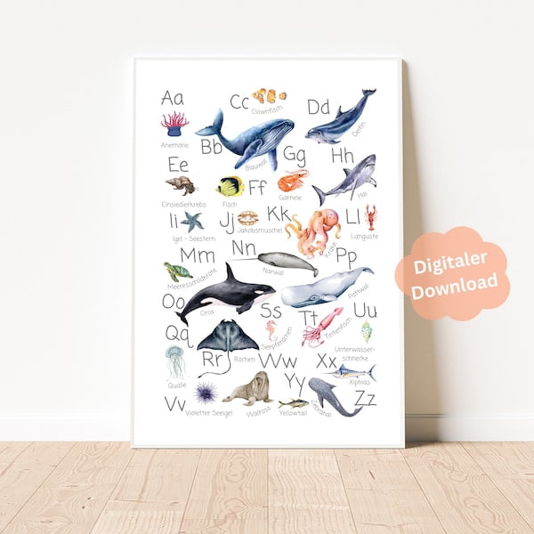 ABC Poster Nursery Sea Creatures A4 + A3 | Alphabet | Learning Poster ...