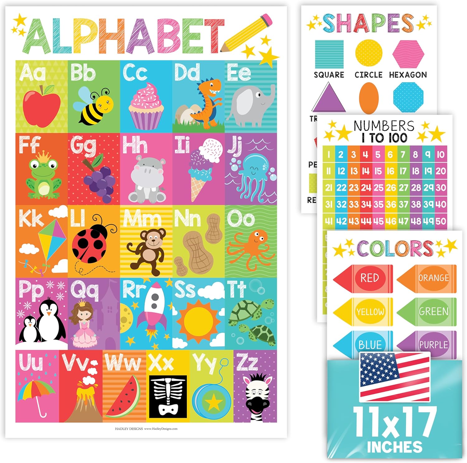 ABC Posters For Classroom Wall - Shapes, 1-100 Number Chart, Color ...