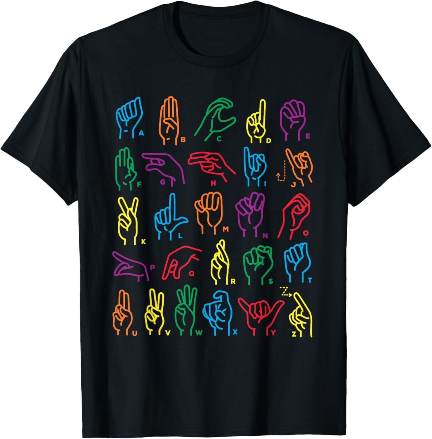 ABC Sign Language Chart Teacher Hand Letter Alphabet ASL T-Shirt ...