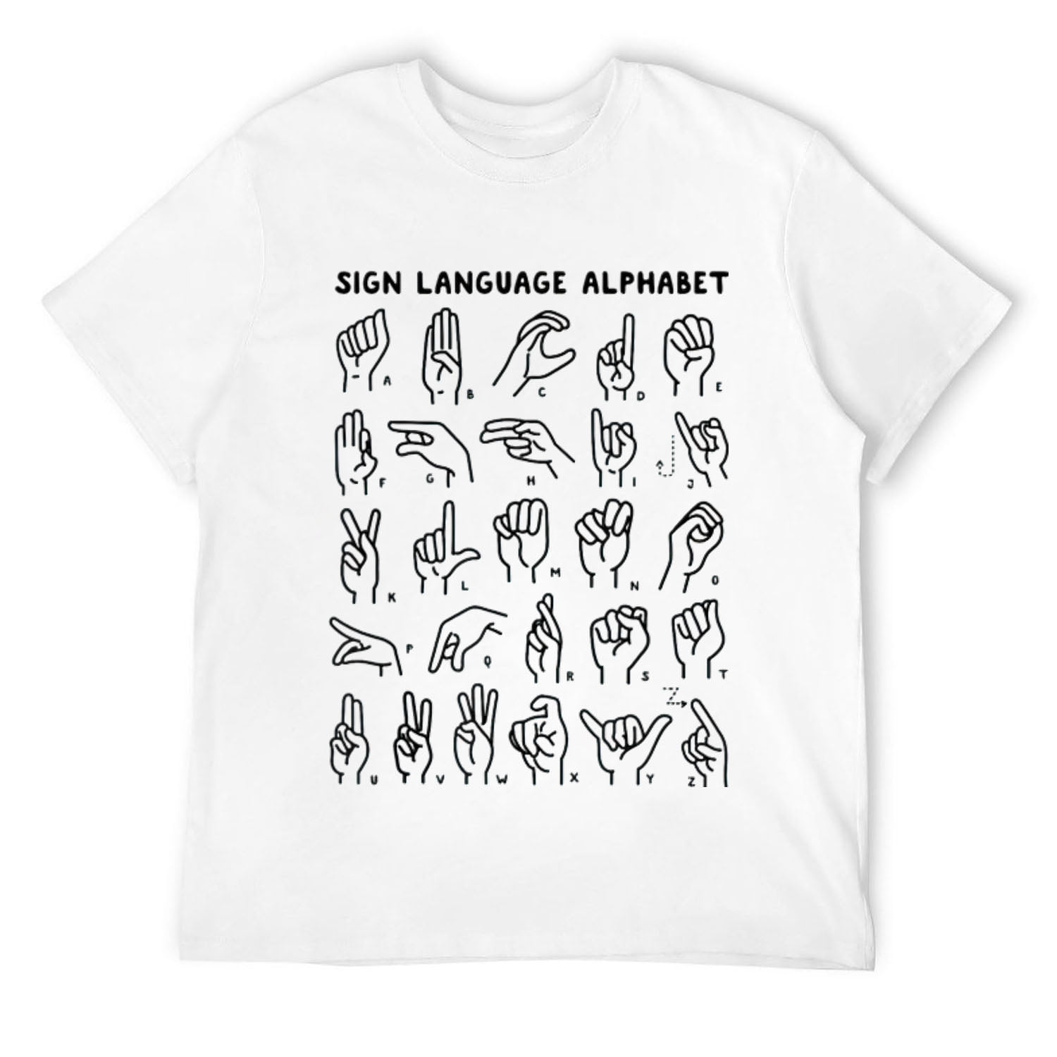 ABC Sign Language Chart Teacher Hand Letter Alphabet ASL T-Shirt ...