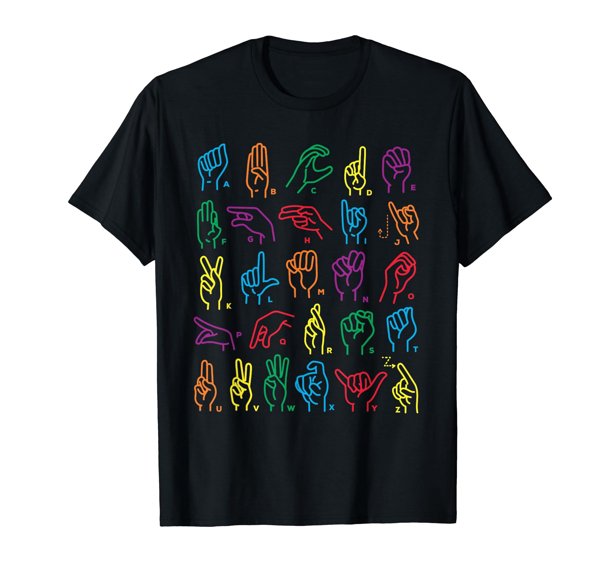 ABC Sign Language Chart Teacher Hand Letter Alphabet ASL T-Shirt ...