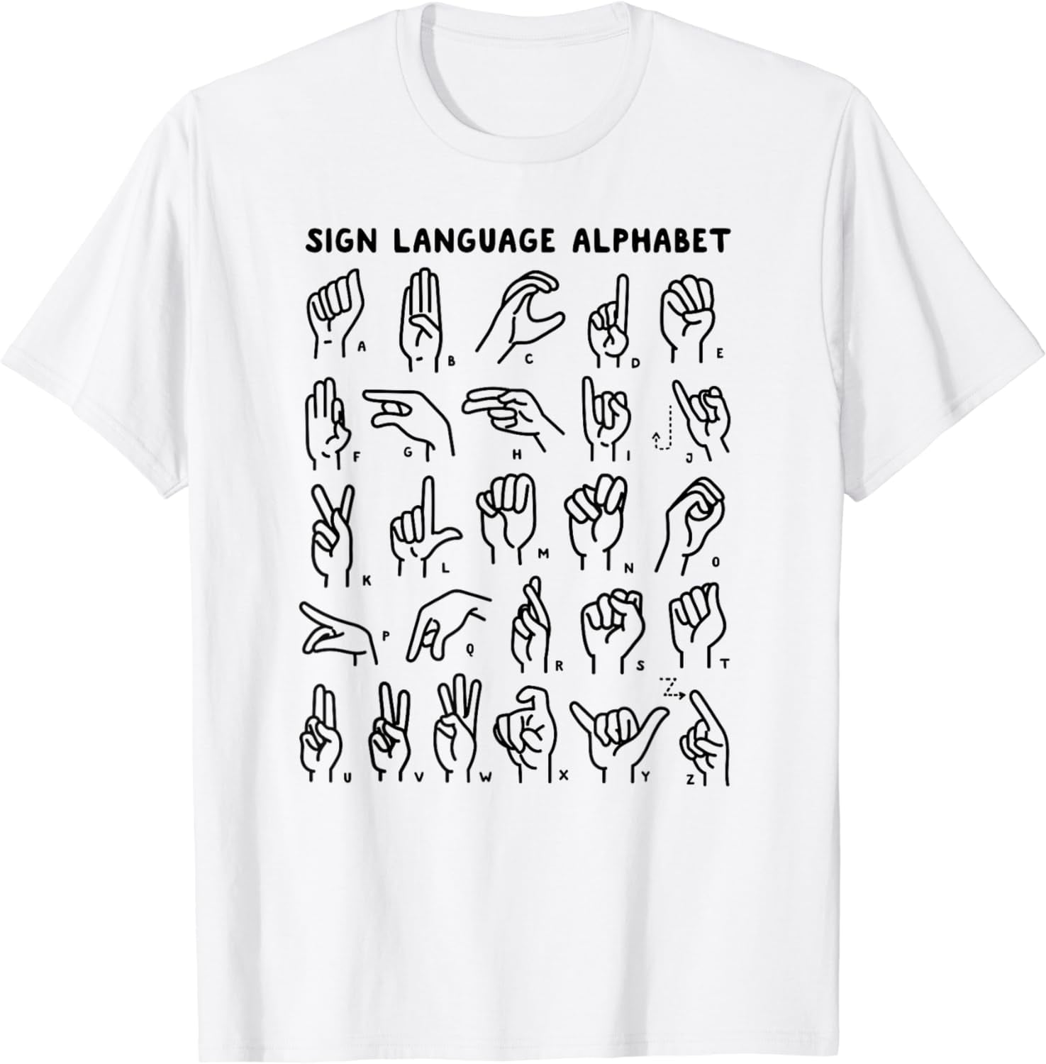 ABC Sign Language Chart Teacher Hand Letter Alphabet ASL T-Shirt ...