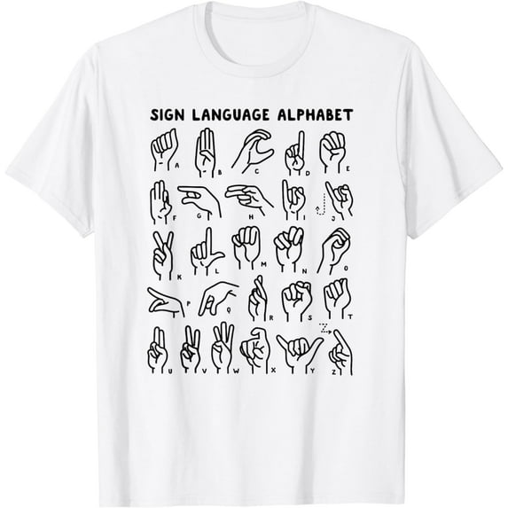 ABC Sign Language Chart Teacher Hand Letter Alphabet ASL T-Shirt ...