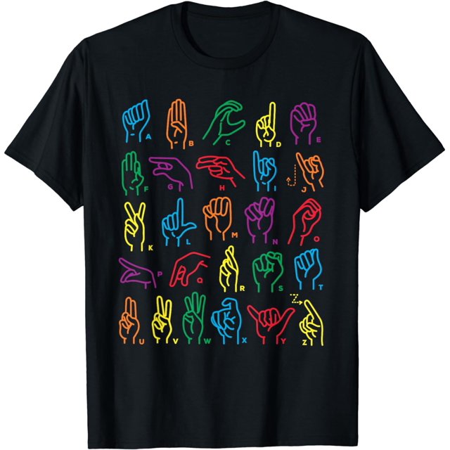ABC Sign Language Chart Teacher Hand Letter Alphabet ASL T-Shirt ...