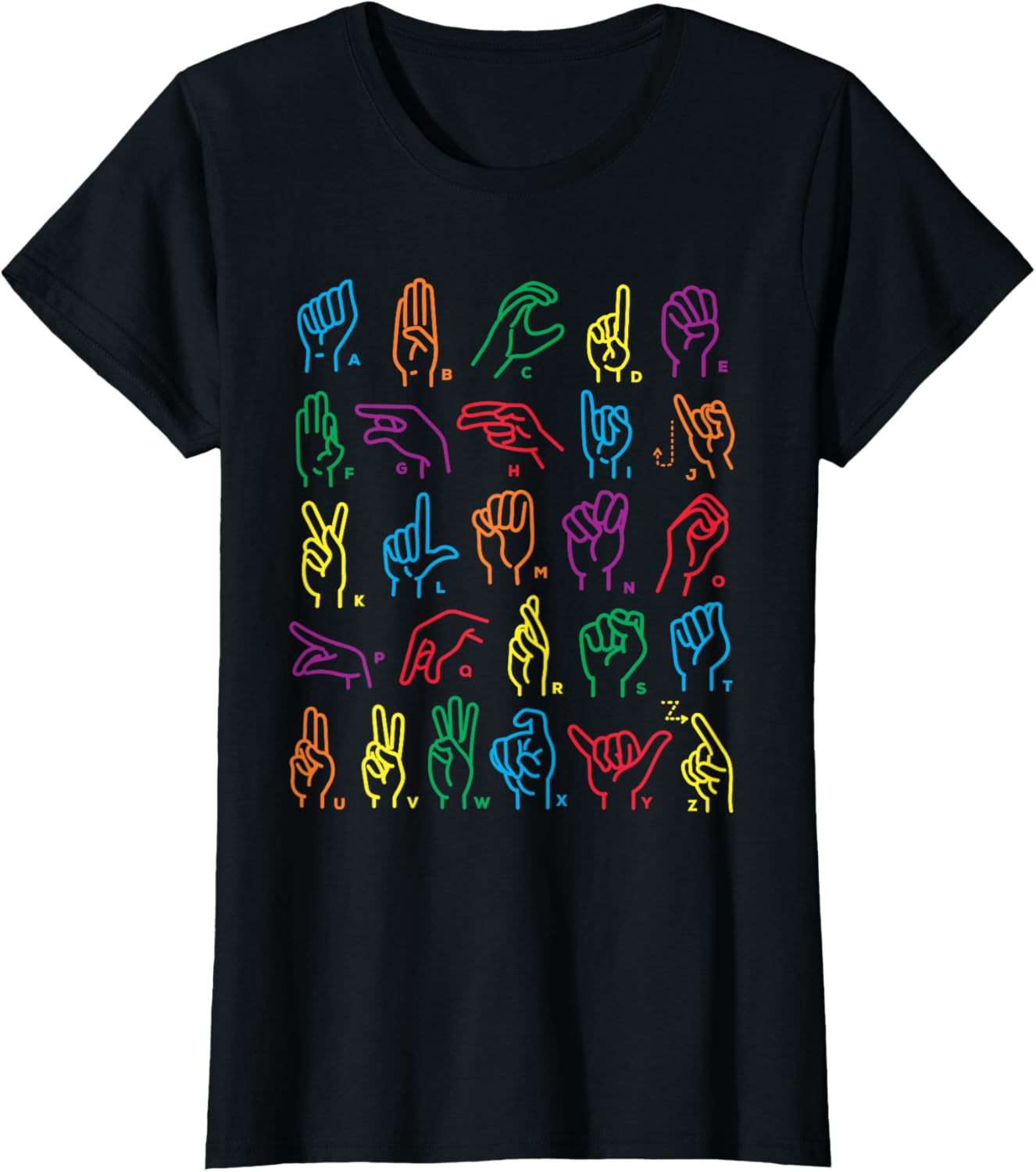 ABC Sign Language Chart Teacher Hand Letter Alphabet ASL T-Shirt ...