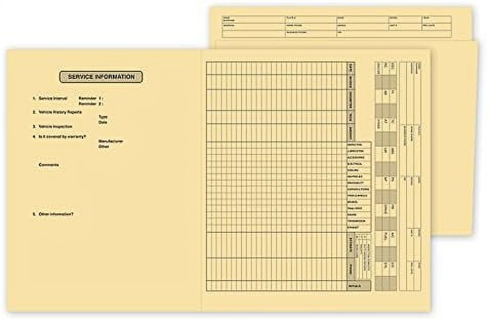 ABC Vehicle Service File Folder, Preprinted Records, 10 x 11 1/2" - 100 ...