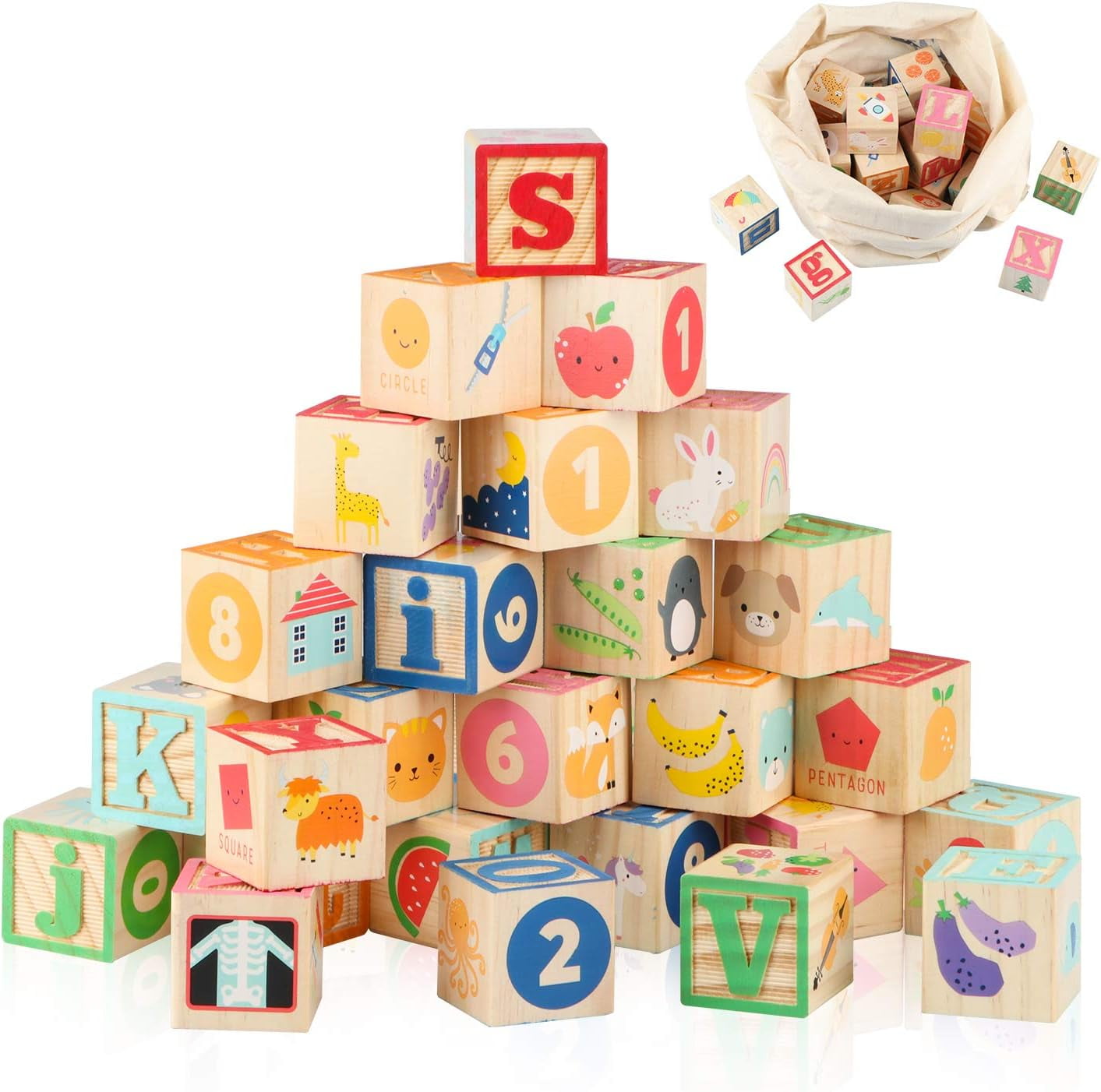 ABC Wooden Building Blocks for Toddlers 3 Large, 40 PCS Alphabet ...