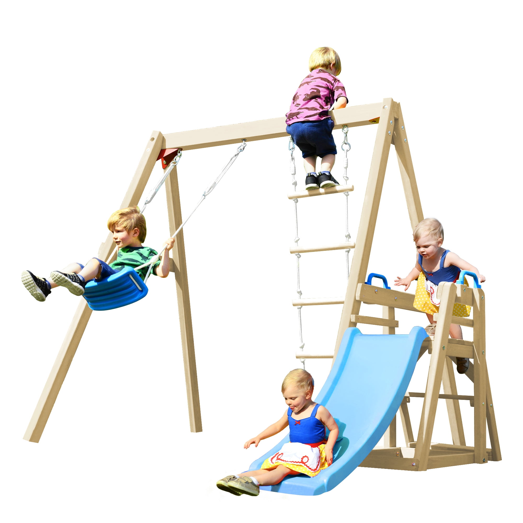 ABC Wooden Swing Set with Slide, Outdoor Playset Backyard Activity ...