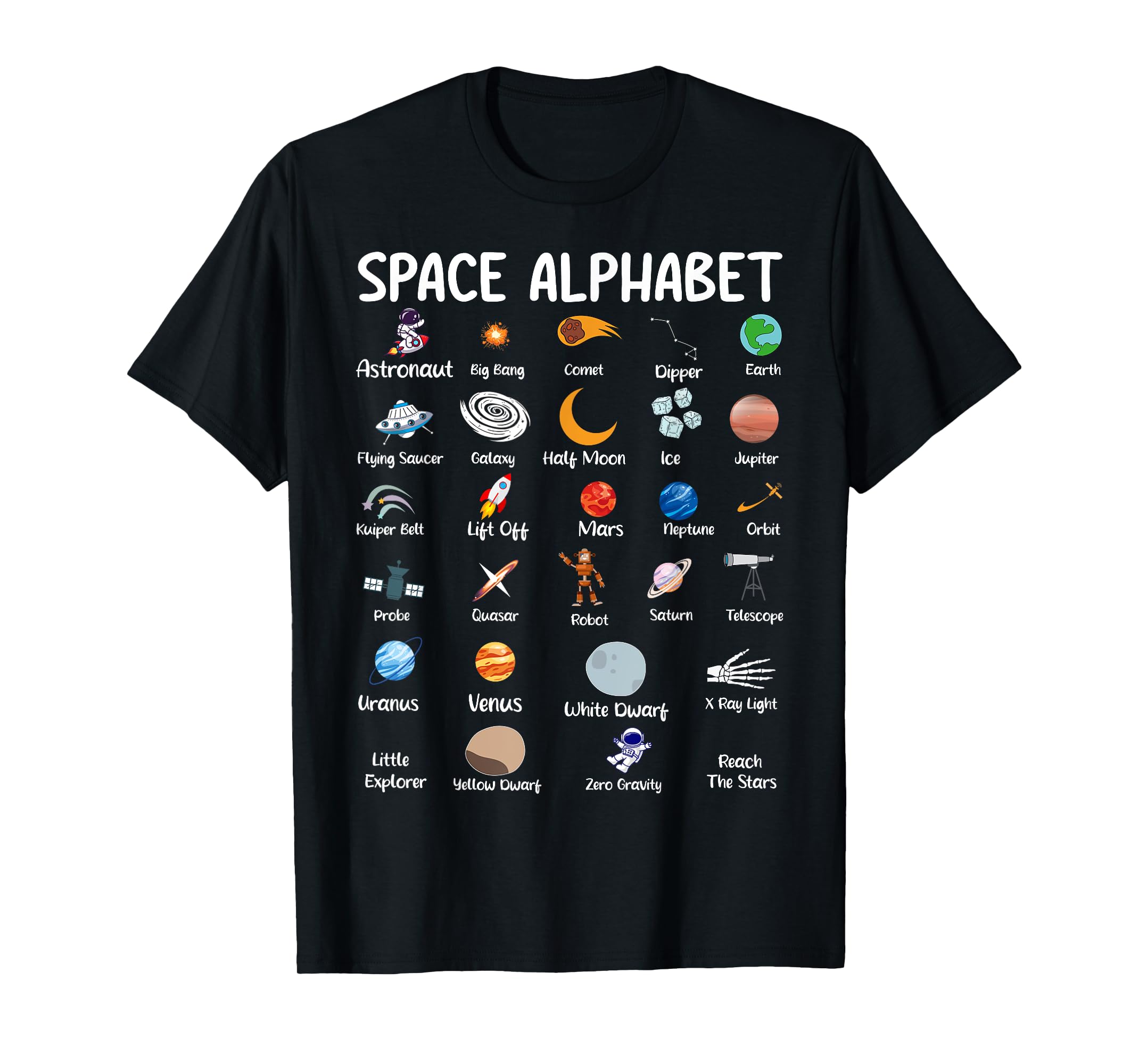 ABC of Outer Space Alphabet A-Z Planet Identification T-Shirt - Walmart.com
