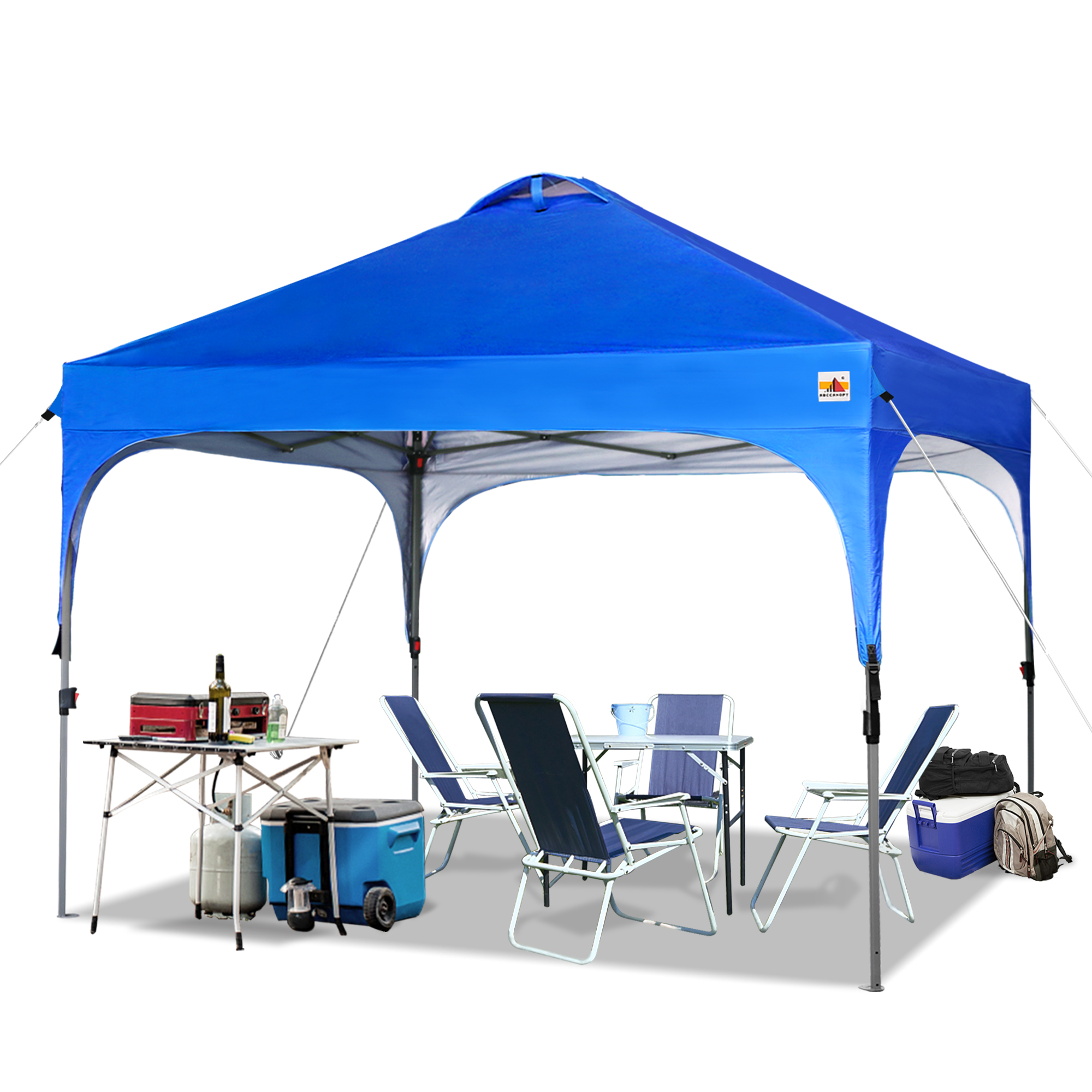 Impact Canopy Carnival Booth Kit 120" x 120" Blue and White Stripes Pop ...