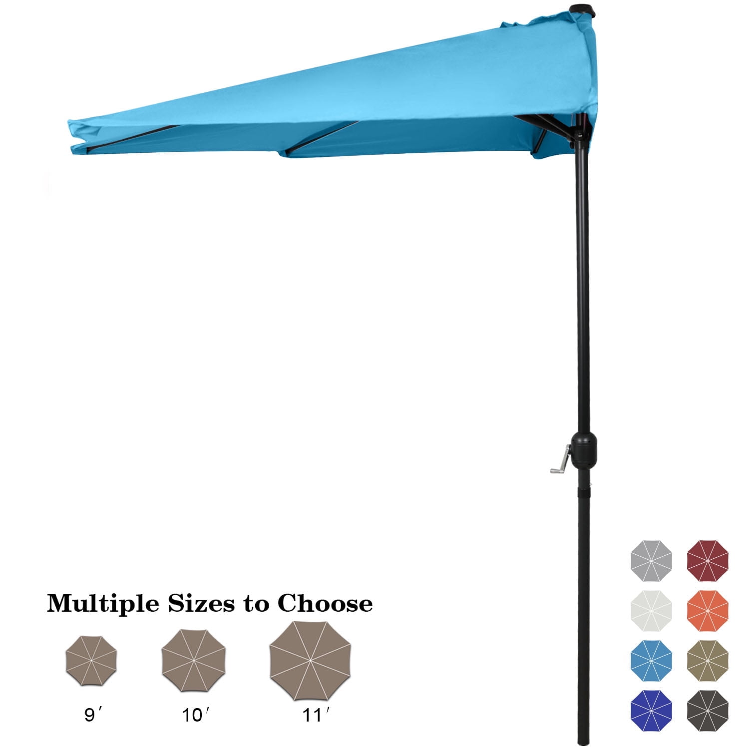 ABCCANOPY 10FT Patio Half Umbrella With Crank Handle, Turquoise ...
