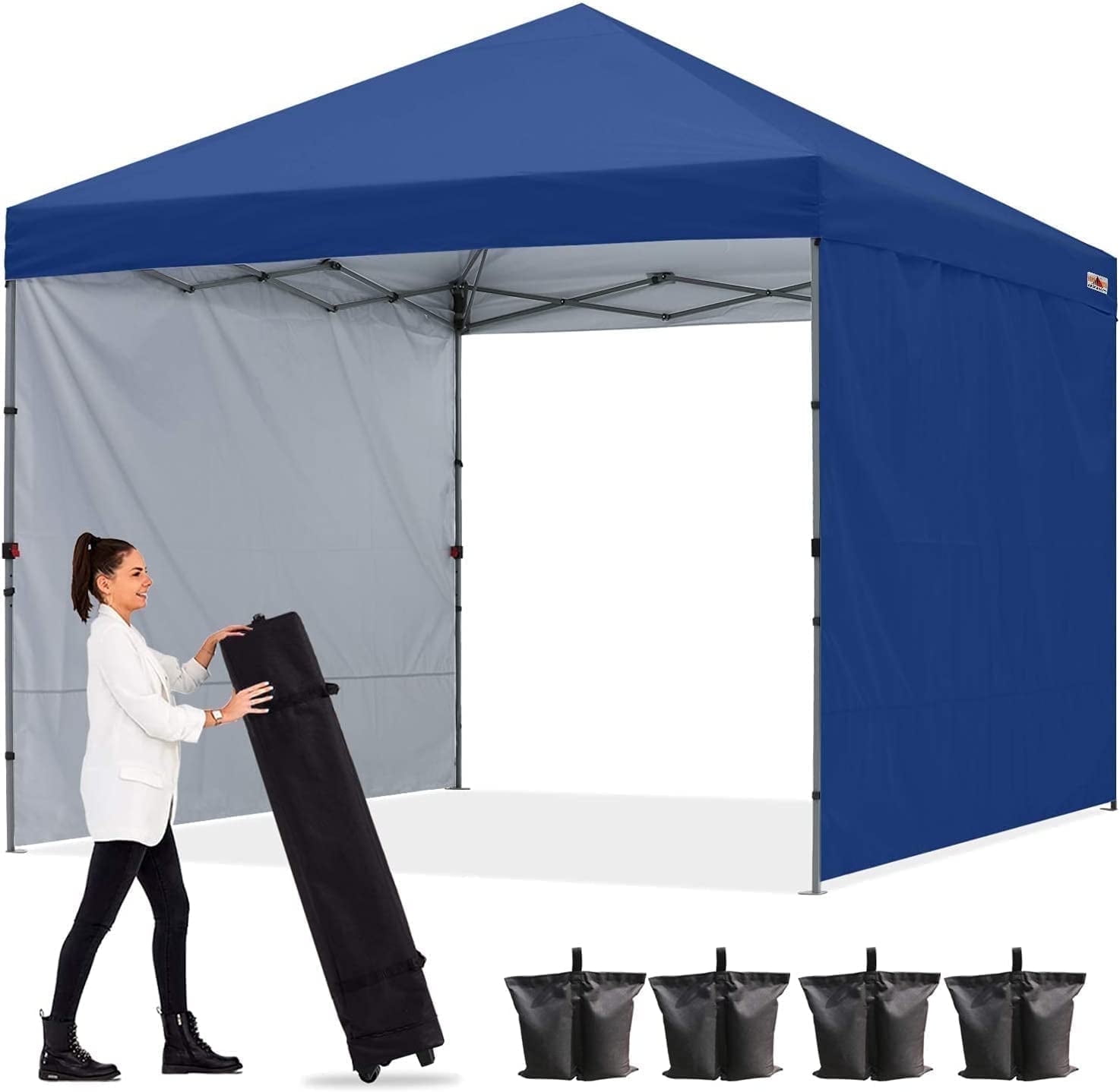 ABCCANOPY Easy Pop Up Canopy Tent 10ft x 10ft with 2 Side Walls, Outdoor Backyard Vendor Shelter ...