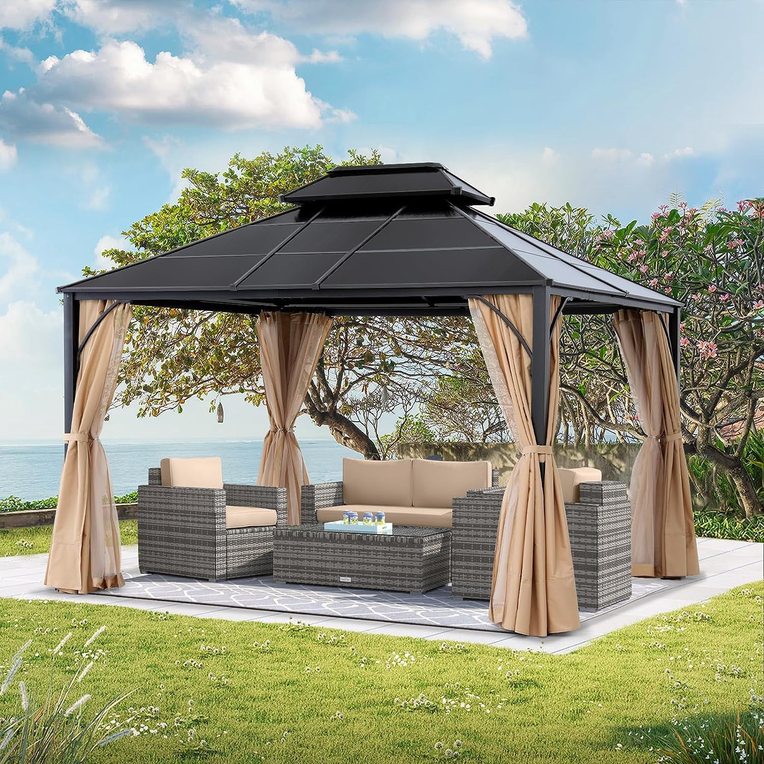 ABCCANOPY 10x12 Outdoor Hardtop Polycarbonate Double Roof Patio Gazebo ...