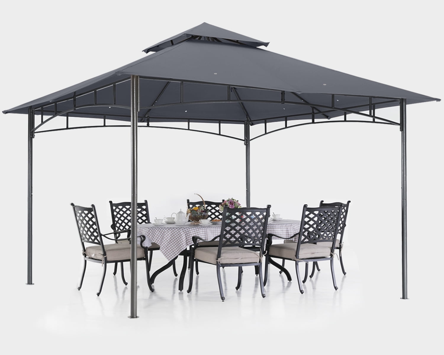 ABCCANOPY 11'x11' Patio Gazebo With Double Soft Roof Canopies for Shade and Rain,Dark Gray ...