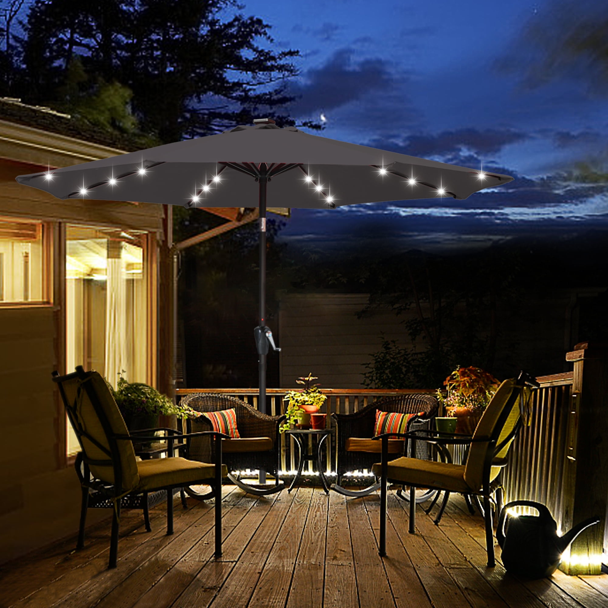 ABCCANOPY Lighted 7.5ft Solar Powered Patio Umbrella with Tilt, Crank ...