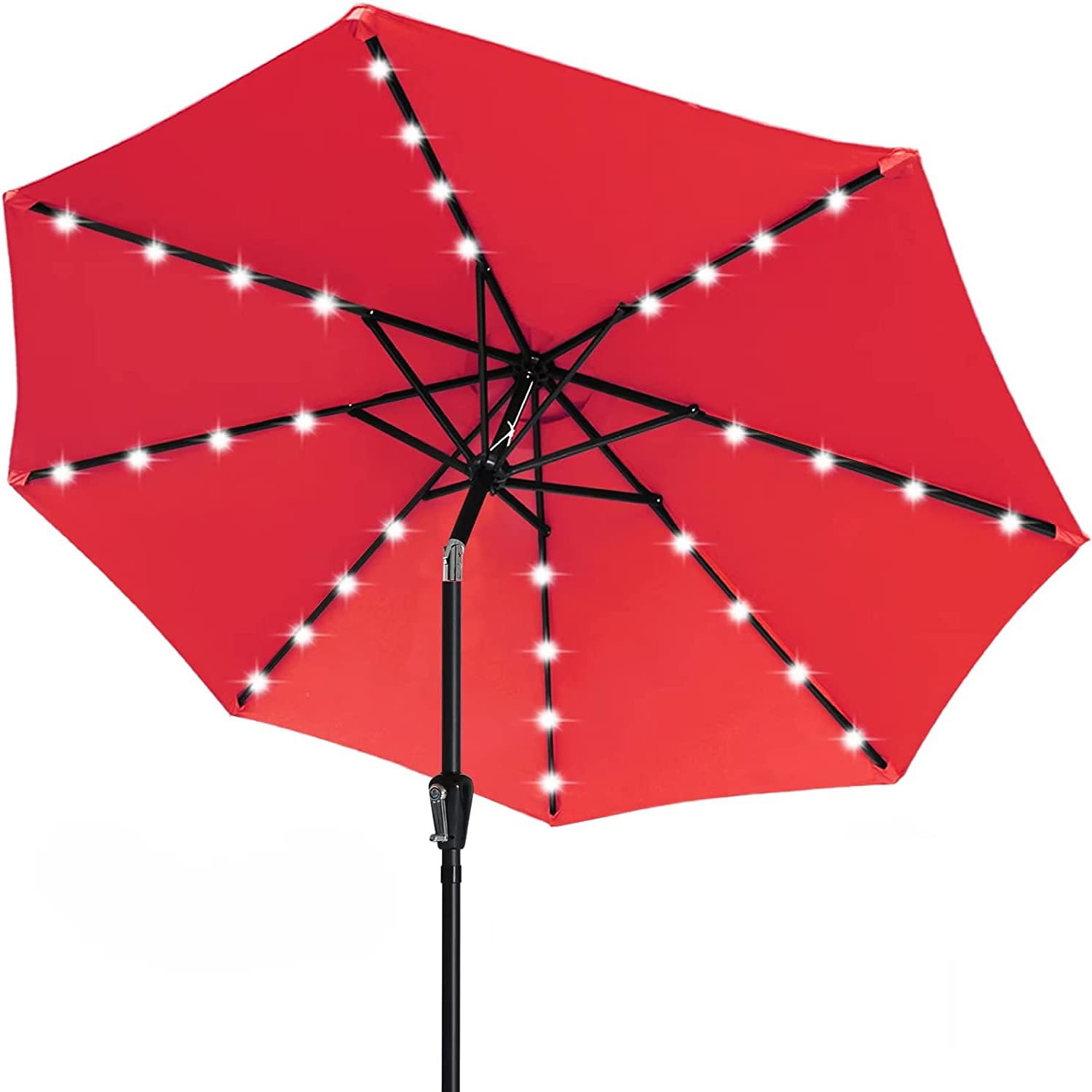 ABCCANOPY 7.5ft Red Patio Solar LED Umbrella, Tilt and Crank, 32 Lights ...