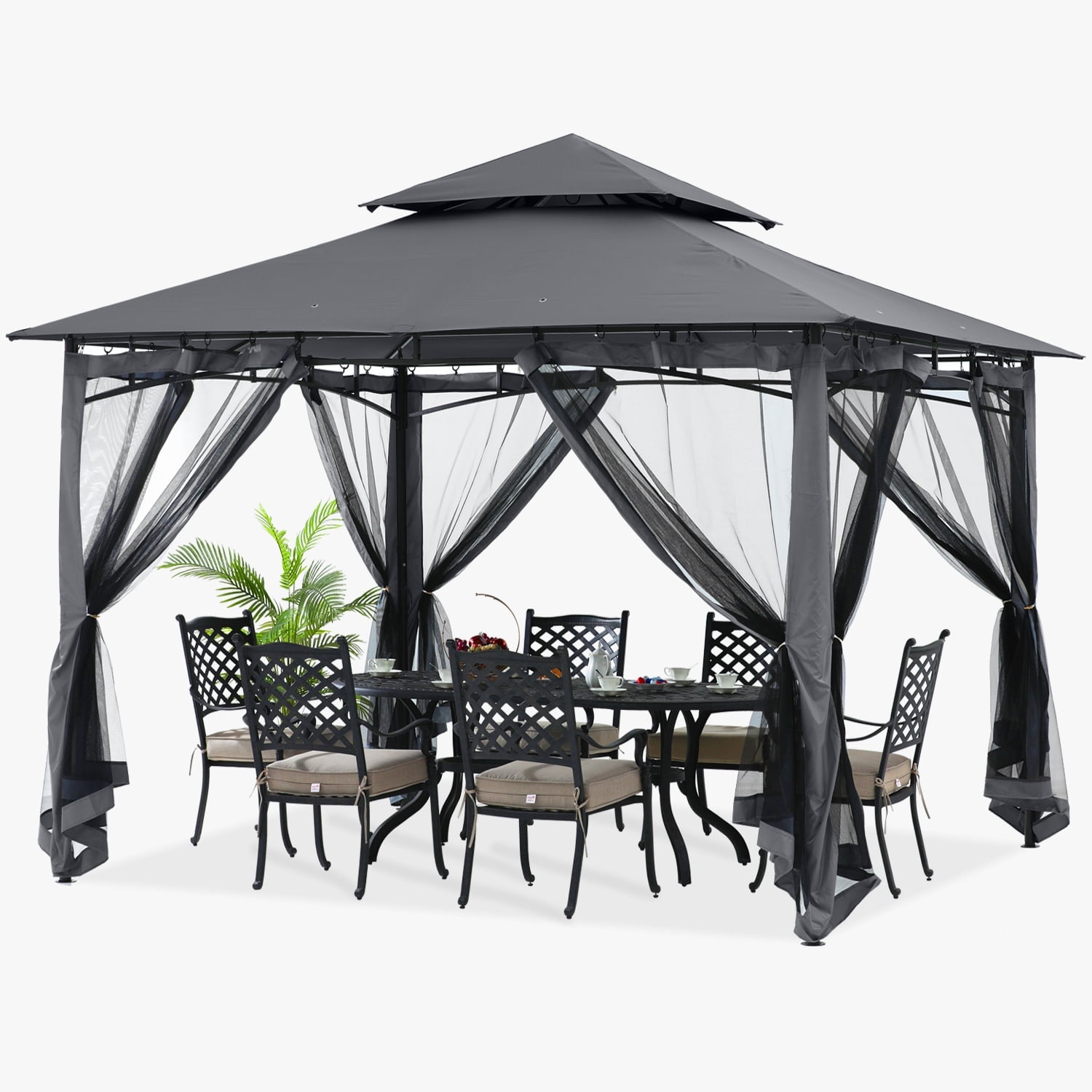 ABCCANOPY 9'x9' Waterproof Gazebo with Netting, Double Canopies for ...