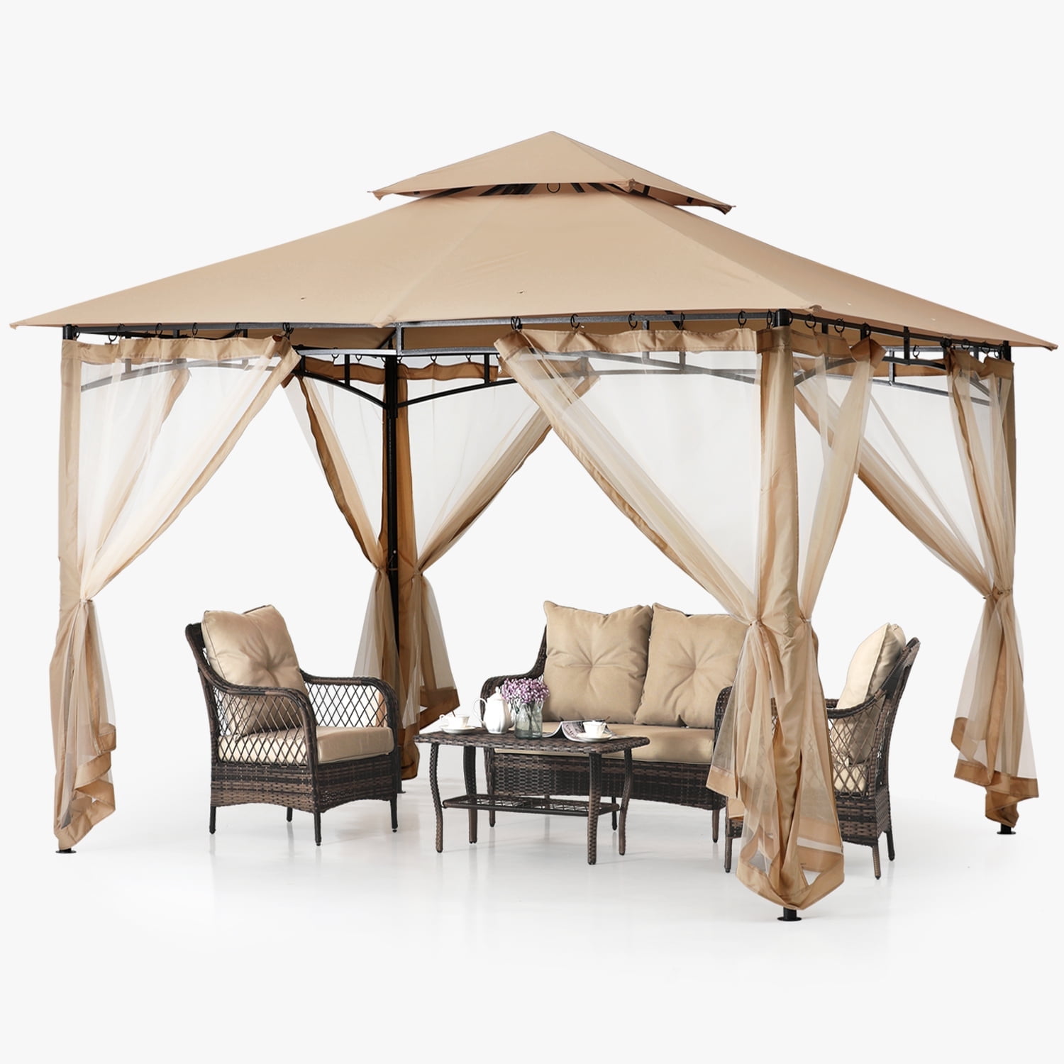 ABCCANOPY 9'x9' Patio Gazebo With Mosquito Netting and Double Soft Roof ...