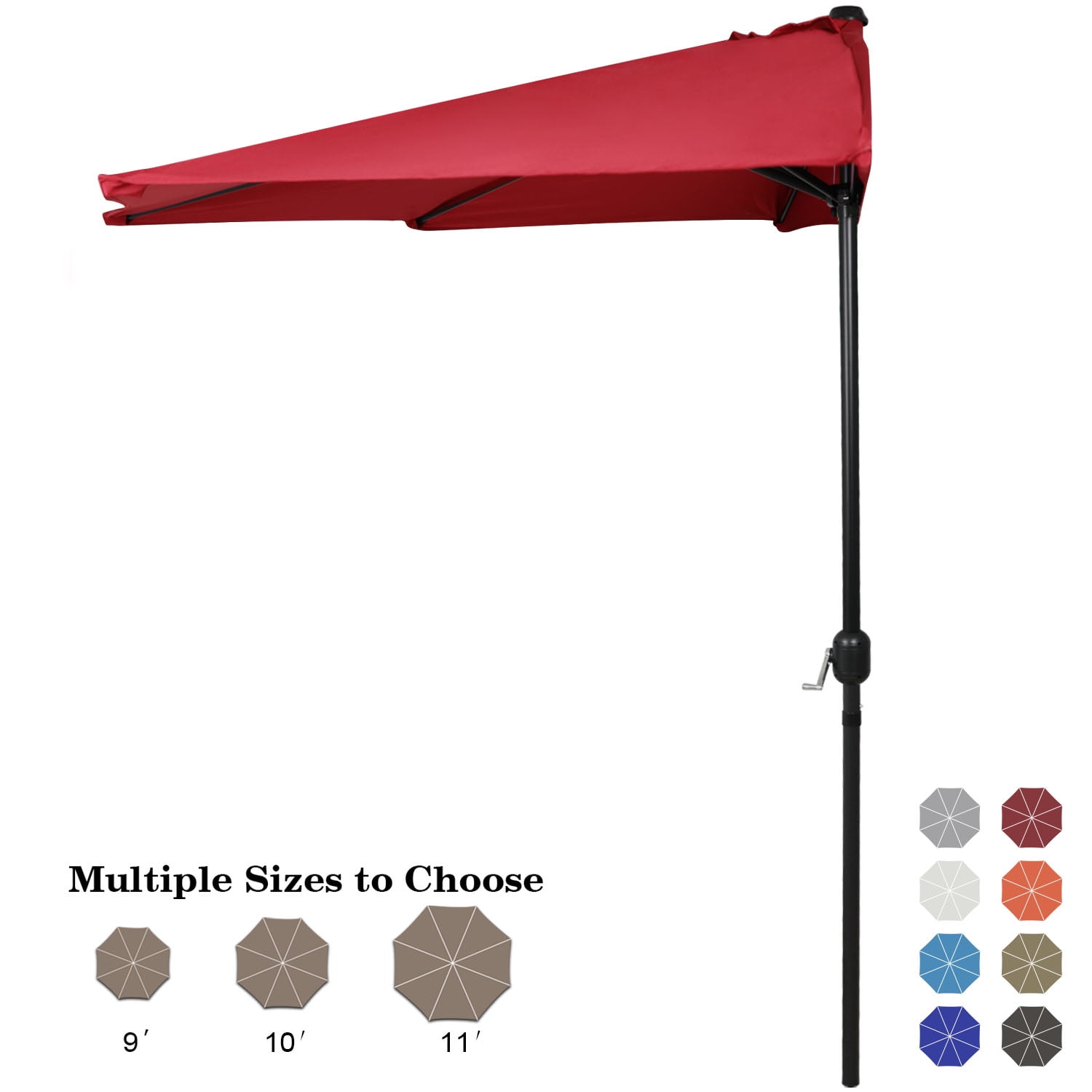 Jordan Manufacturing 8' Solid Red Steel Half Market Umbrella with Hand ...