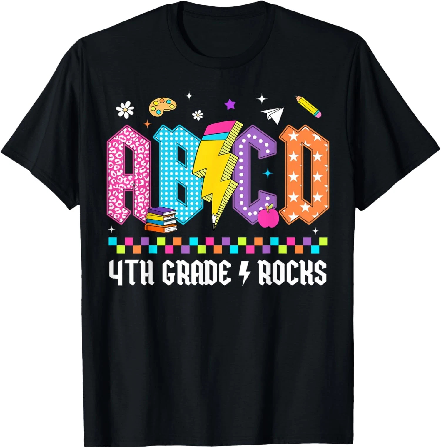 ABCD 4th Grade Rocks Pencil Lightning Teacher Back To School Unisex T ...