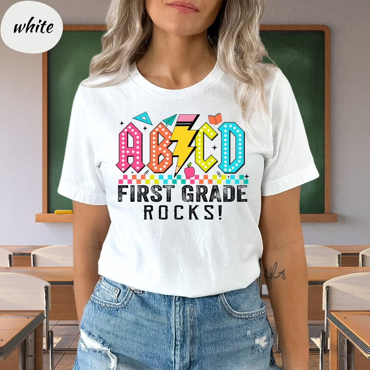 ABCD First Grade R1OC1KS TeaC1her S1Hirt, Gift for TeaC1her ...