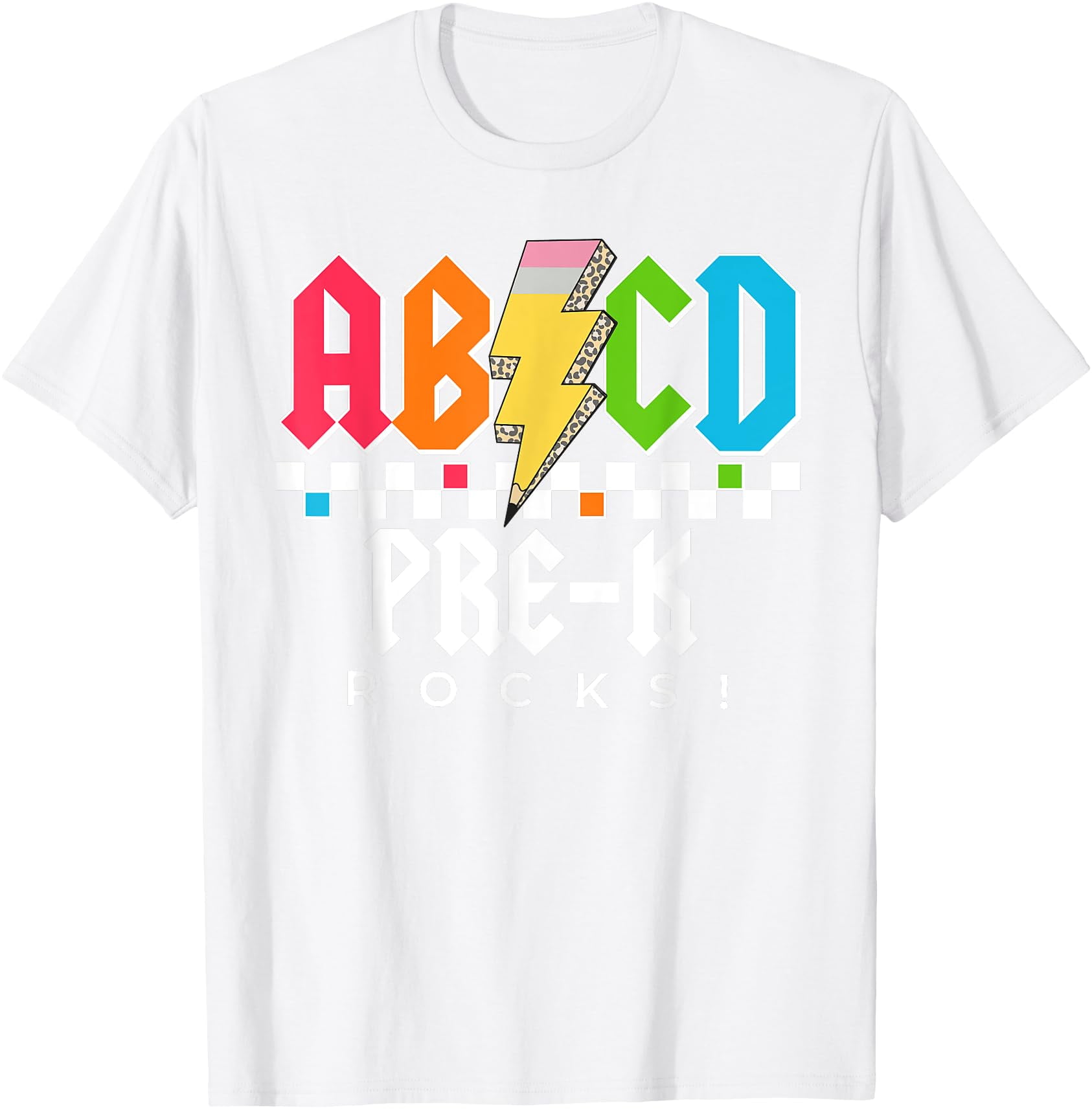 ABCD Pre-k Kindergarten Rocks Pencil Lightning Teachers Rock T-Shirt ...