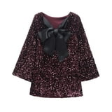 ABCDE Elegant Sequin Long Sleeve Shirt for Women Sparkling Bow Tie ...