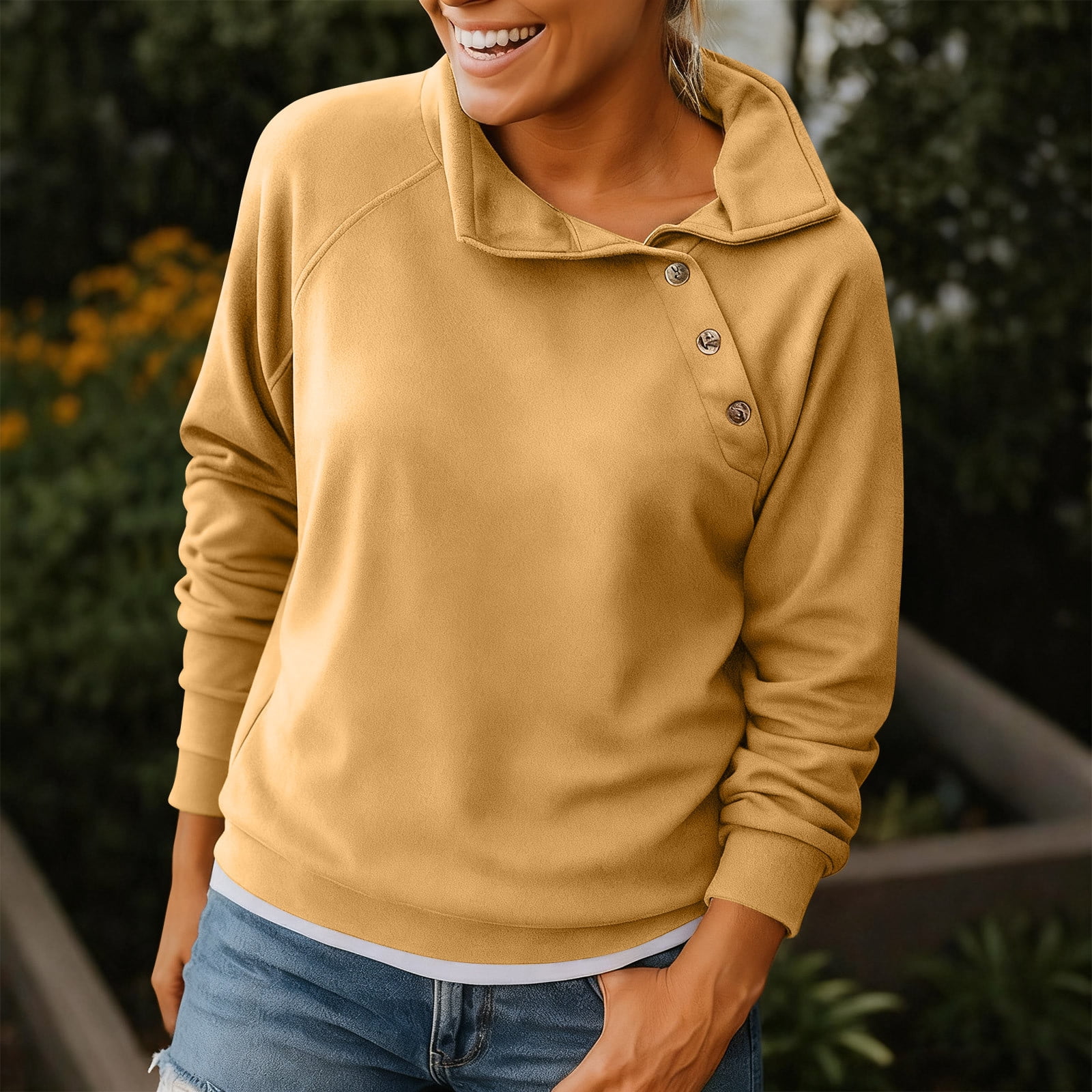 ABCDE Oversized Sweatshirt for Women Asymmetrical Collared Henley ...