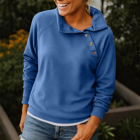 ABCDE Oversized Sweatshirt for Women Asymmetrical Collared Henley ...